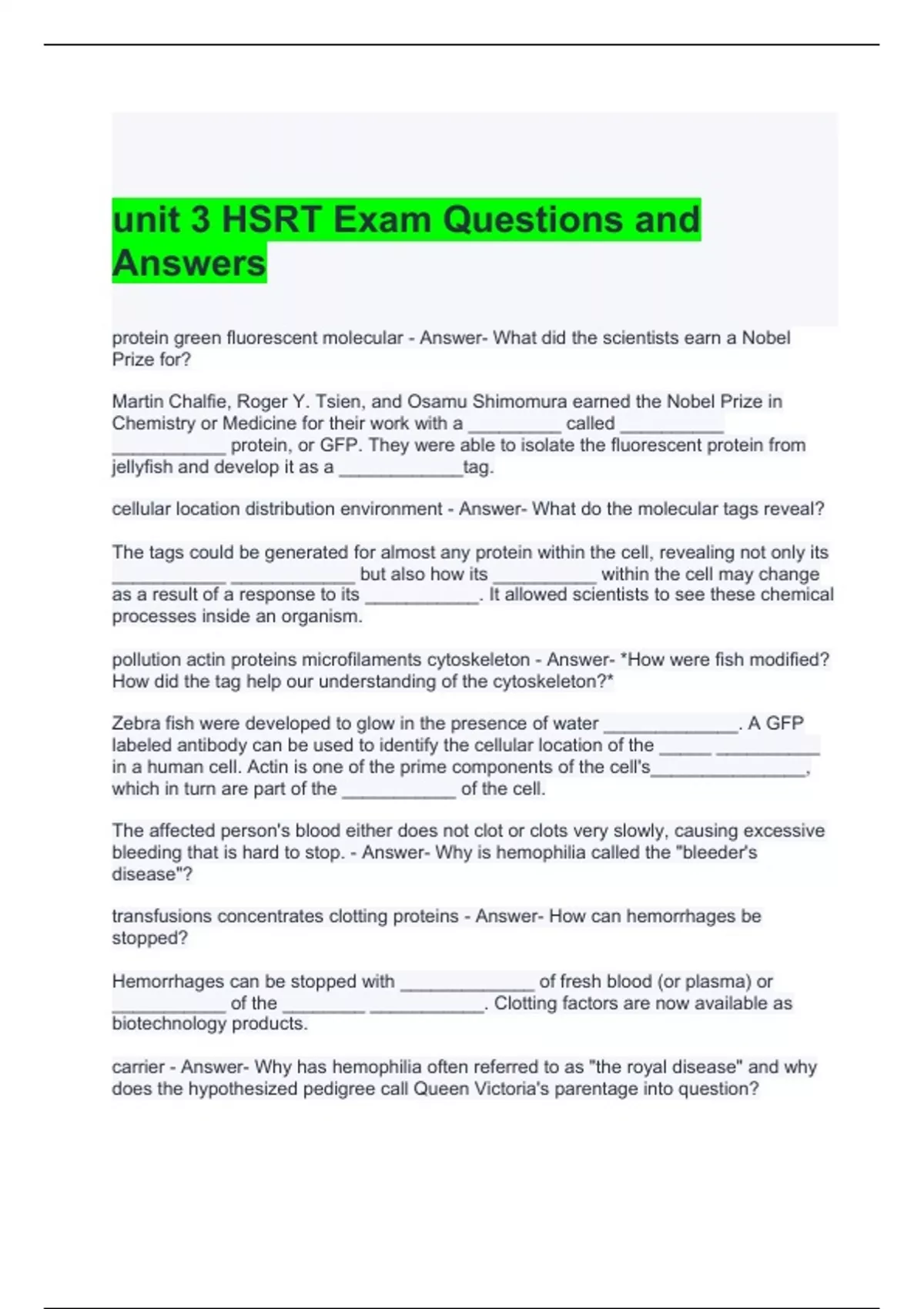 unit 3 HSRT Exam Questions and Answers - HSRT - Stuvia US