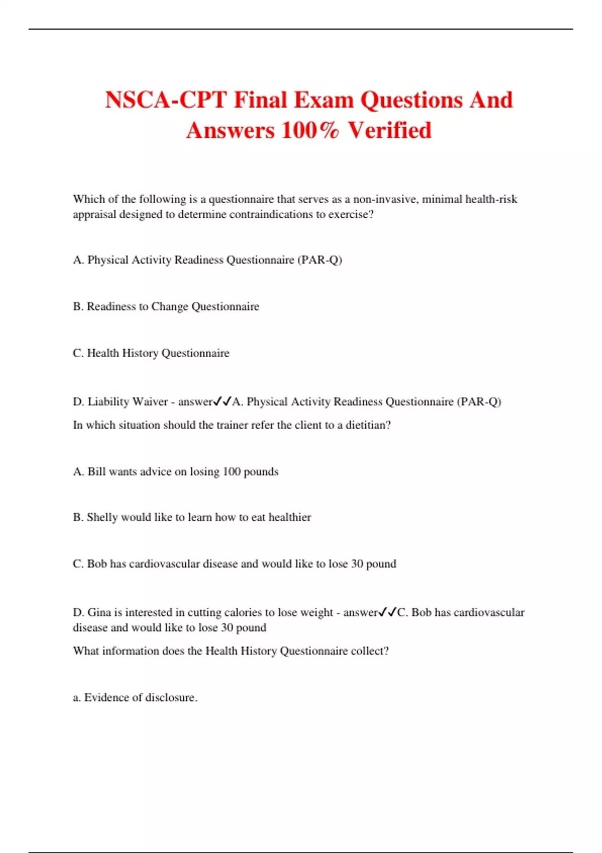 NSCA-CPT Bundled Exams with complete solutions 100% Verified - Stuvia US