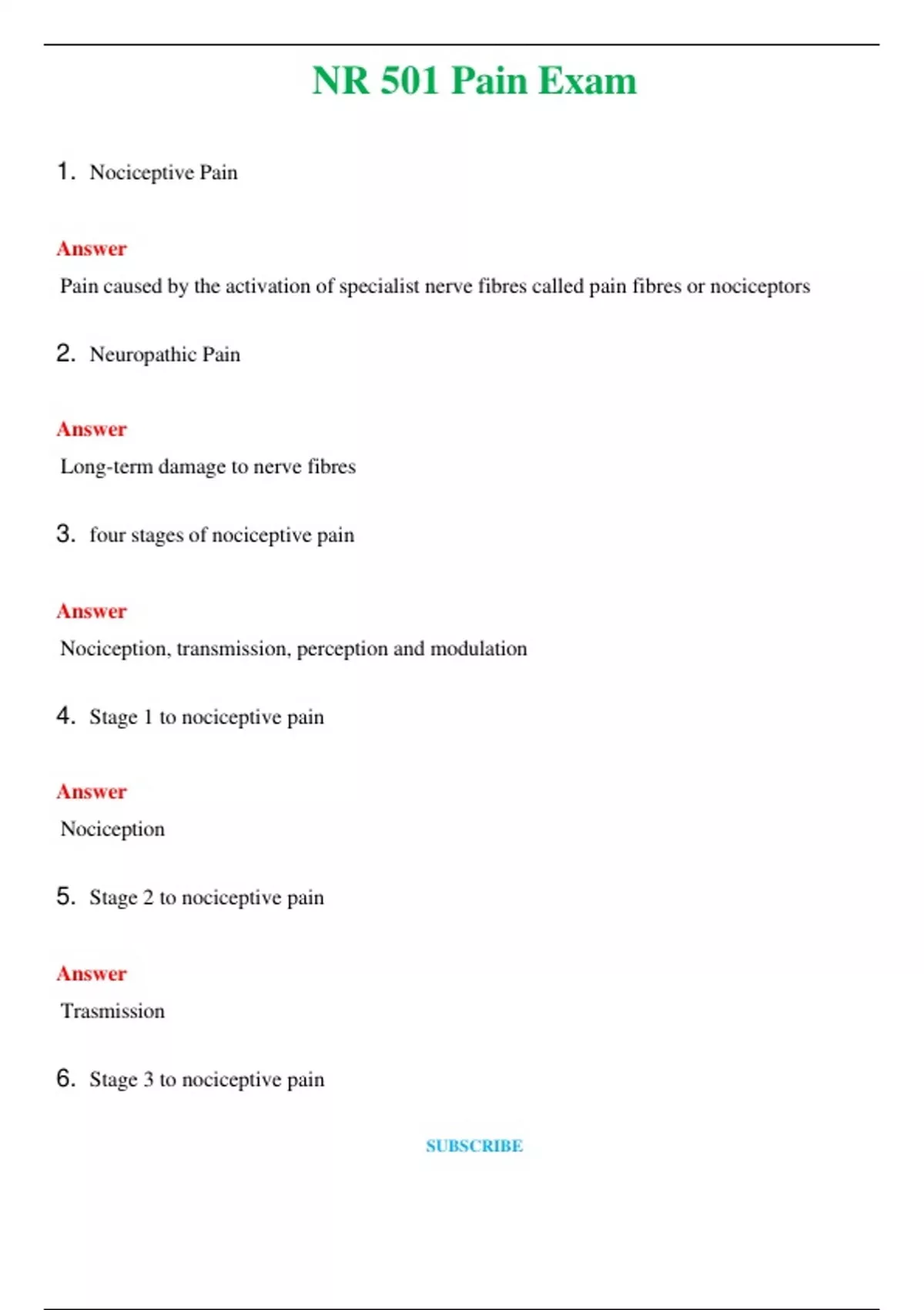 NR 501 Pain Exam (Latest 2024 / 2025) Questions & Answers with ...
