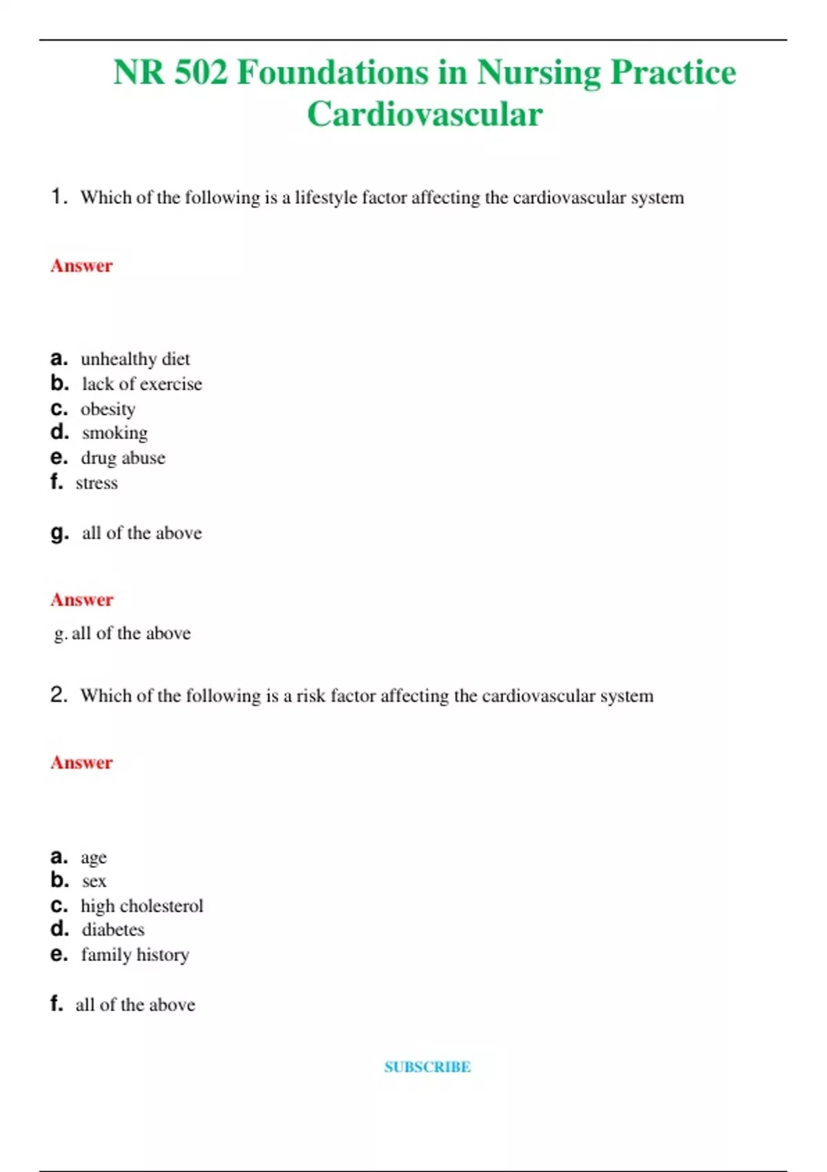 NR 502 Foundations in Nursing Practice Cardiovascular (Latest 2024 / ...
