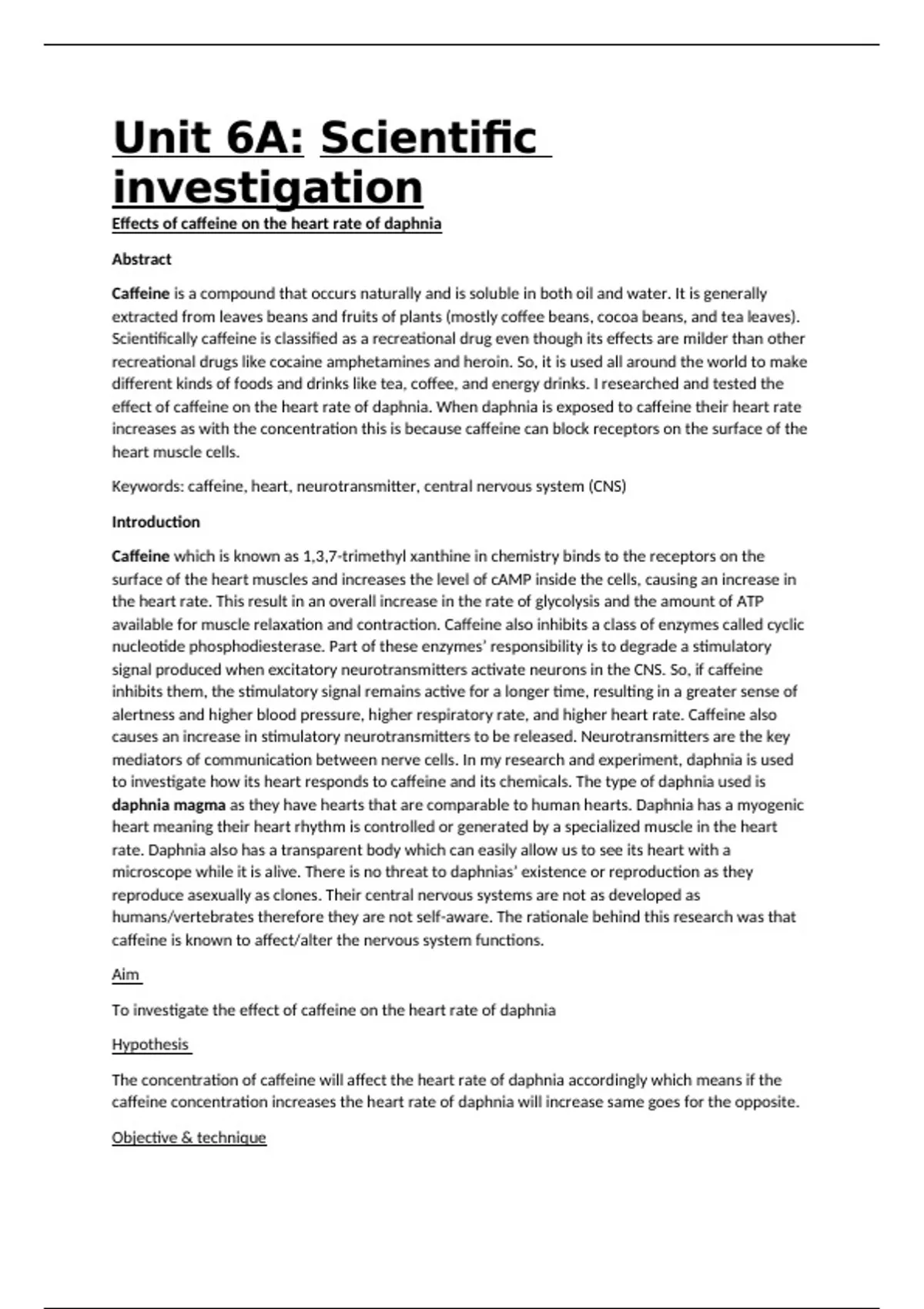 Applied Science Level 3 Unit 6 Investigative Project Learning Aim A - Unit 6 - Investigative ...