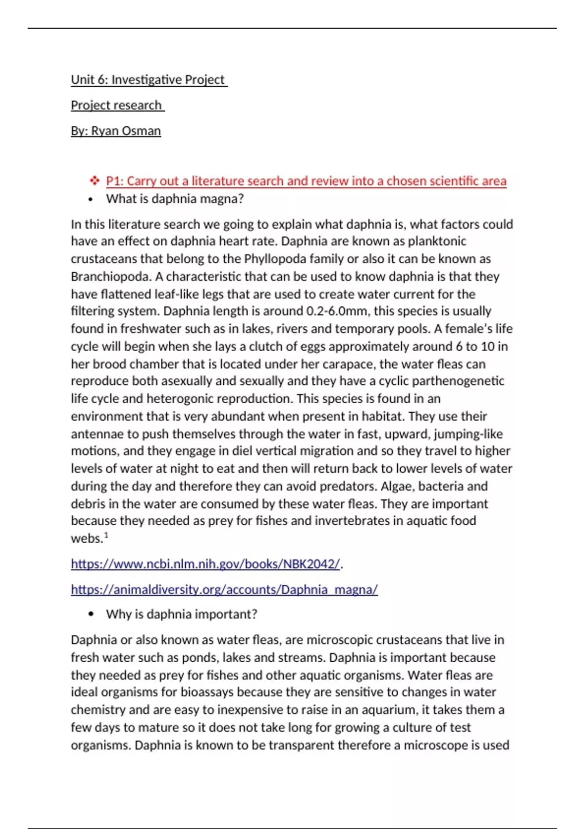 Applied Science Level 3 Unit 6 Investigative Project Learning Aim A Unit 6 Investigative