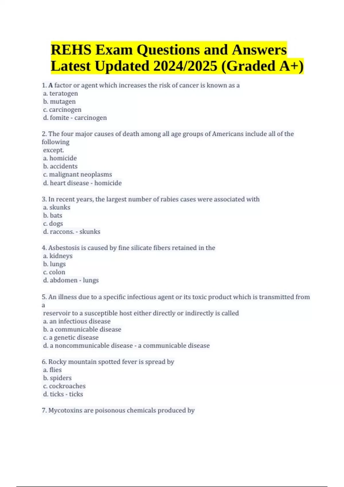 REHS Exam Questions and Answers Latest Updated 2024/2025 (Graded A+ ...