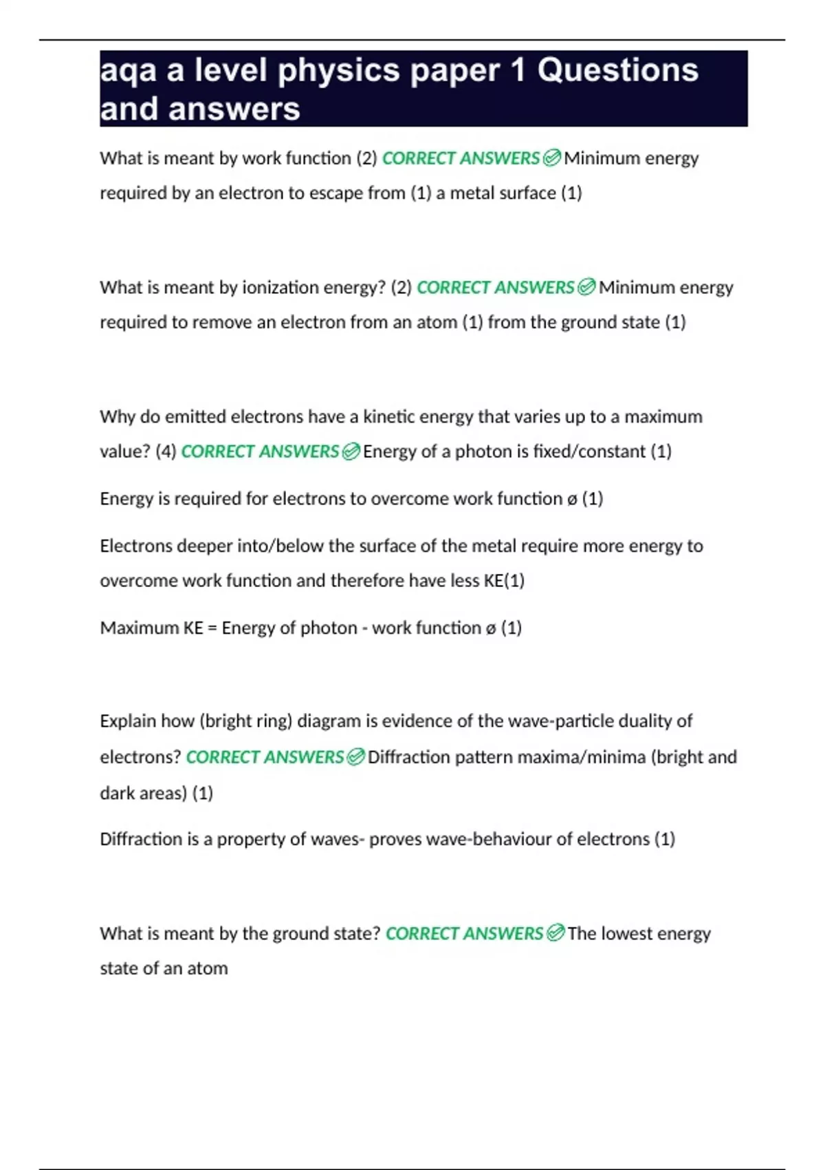 aqa a level physics paper 1 Questions and answers - Aqa a level physics ...