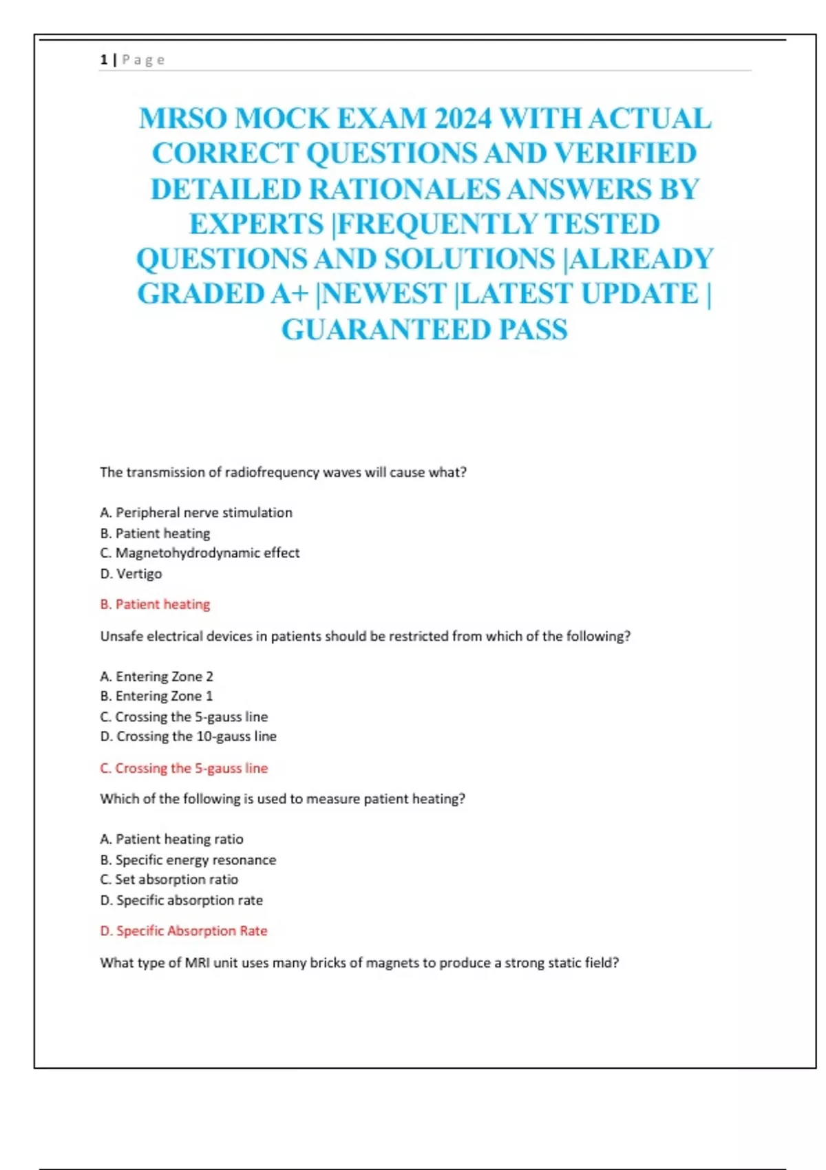 MRSO MOCK EXAM 2024 WITH ACTUAL CORRECT QUESTIONS AND VERIFIED DETAILED ...