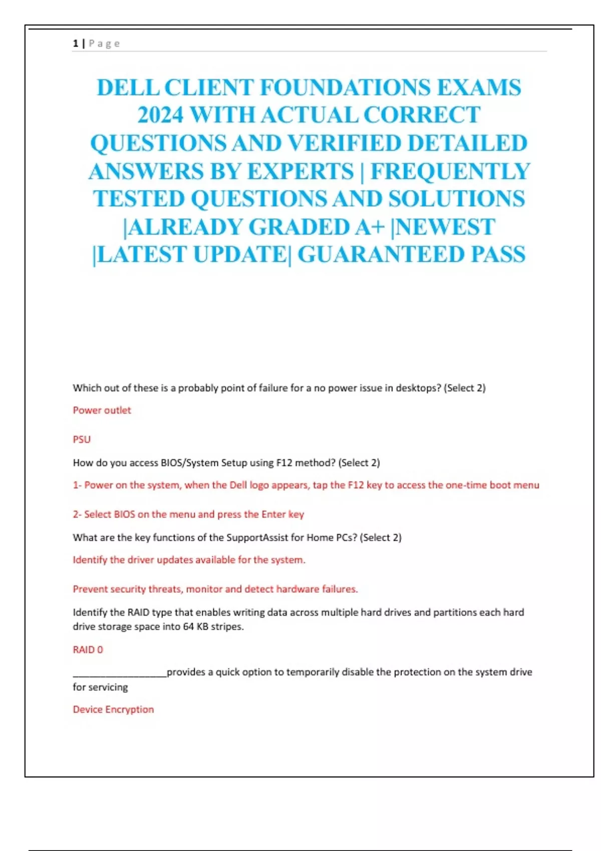 DELL CLIENT FOUNDATIONS EXAMS 2024 WITH ACTUAL CORRECT QUESTIONS AND ...
