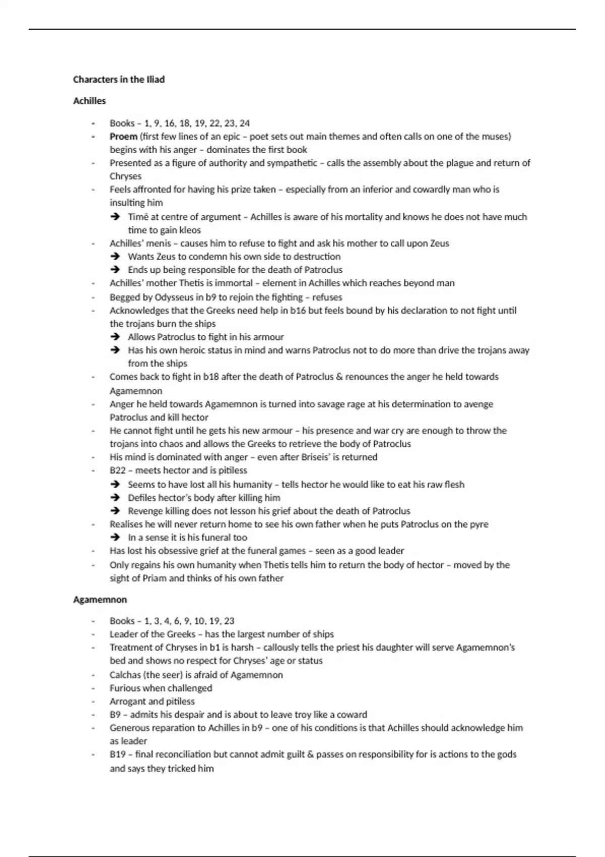 Summary The Iliad - major and minor characters - The Iliad - Stuvia UK