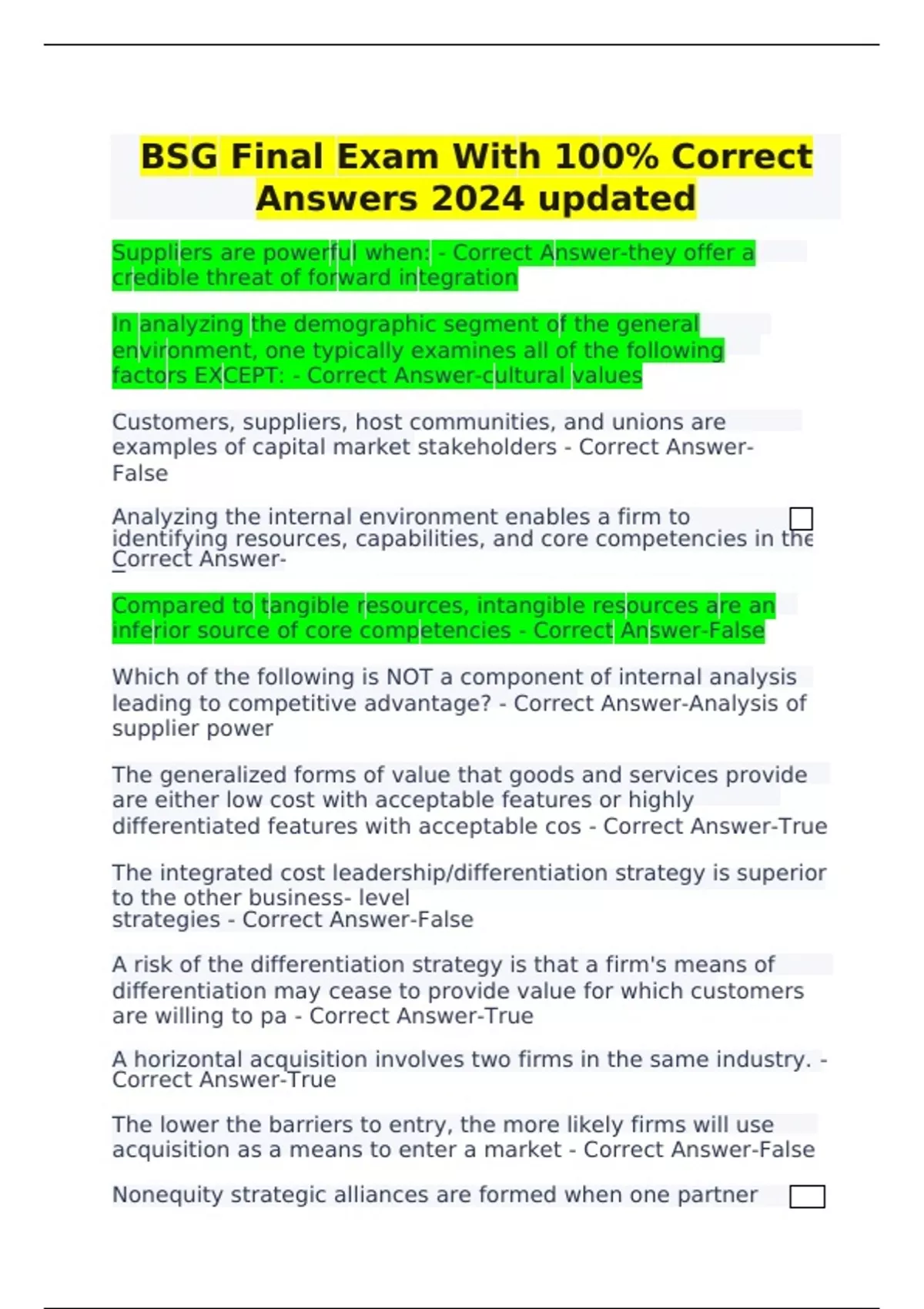 BSG Final Exam With 100% Correct Answers 2024 updated - RN - Registered ...