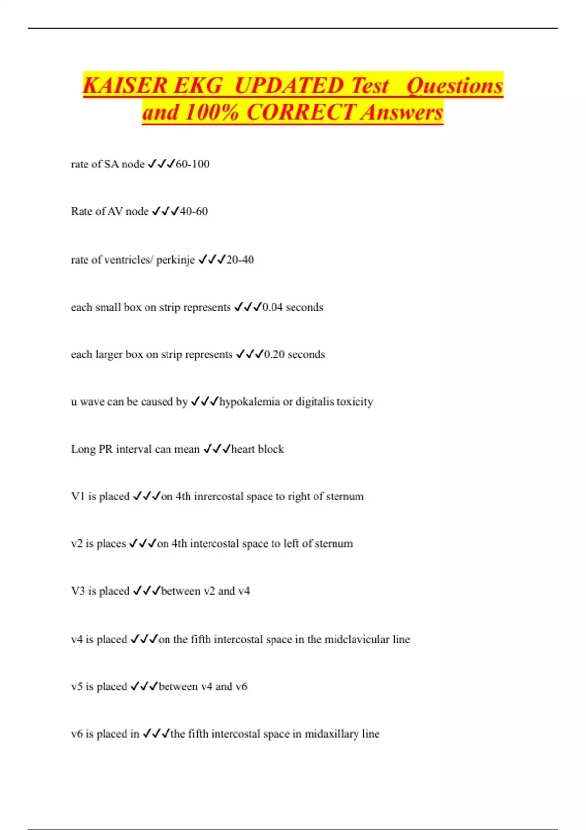 KAISER EKG UPDATED Test Questions and 100% CORRECT Answers - KAISER EKG ...