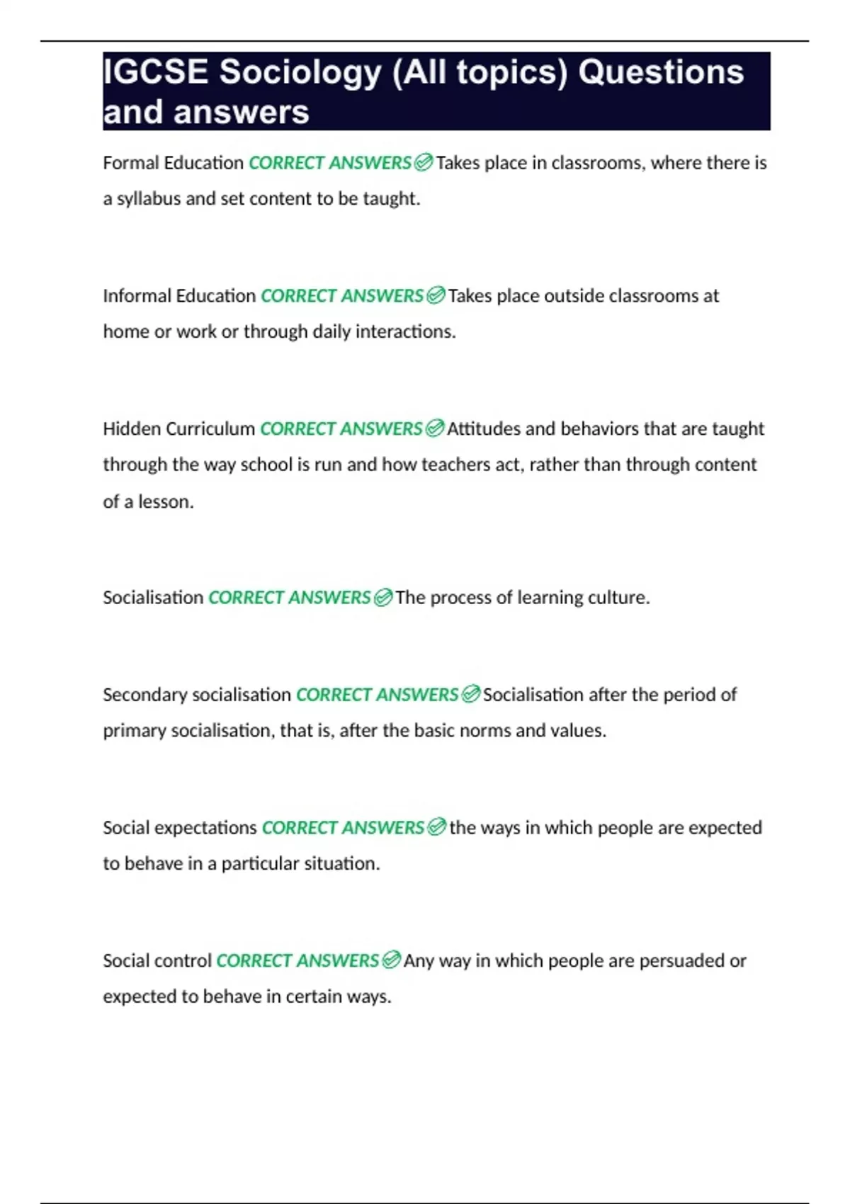 IGCSE Sociology (All topics) Questions and answers - IGCSE Sociology ...