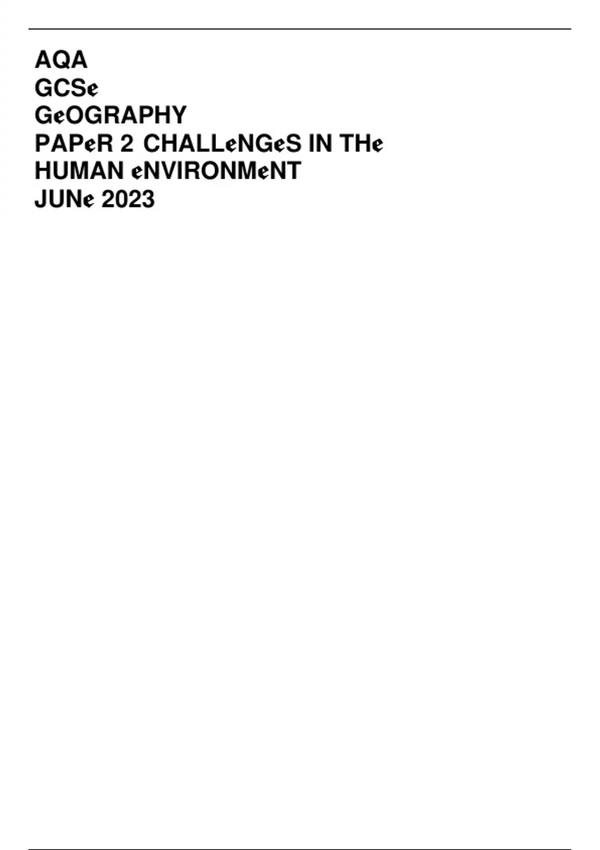 AQA gcse geography paper 2 challenges in the human environment june ...