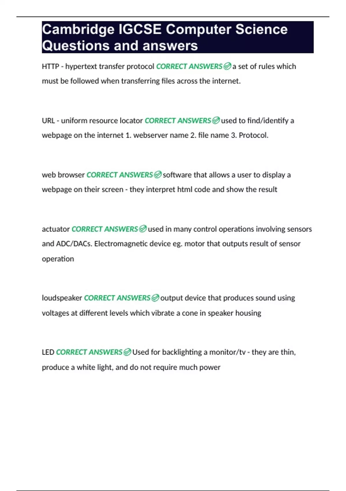 Cambridge IGCSE Computer Science Questions and answers - Cambridge IGCSE Computer Science Quest ...