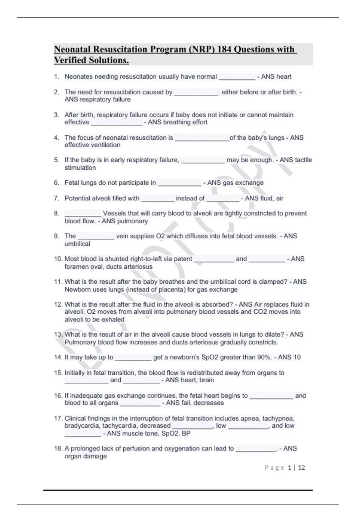 Neonatal Resuscitation Program (NRP) 184 Questions with Verified Solutions. - IS-100.C ...