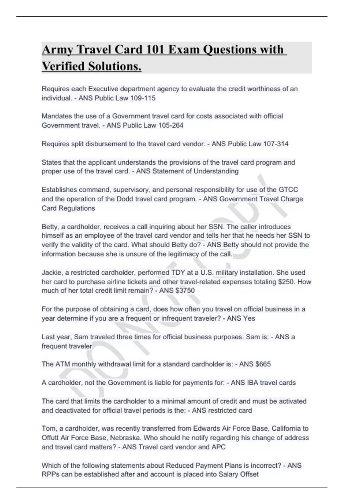 Army Travel Card 101 Exam Questions with Verified Solutions. - IS-100.C ...