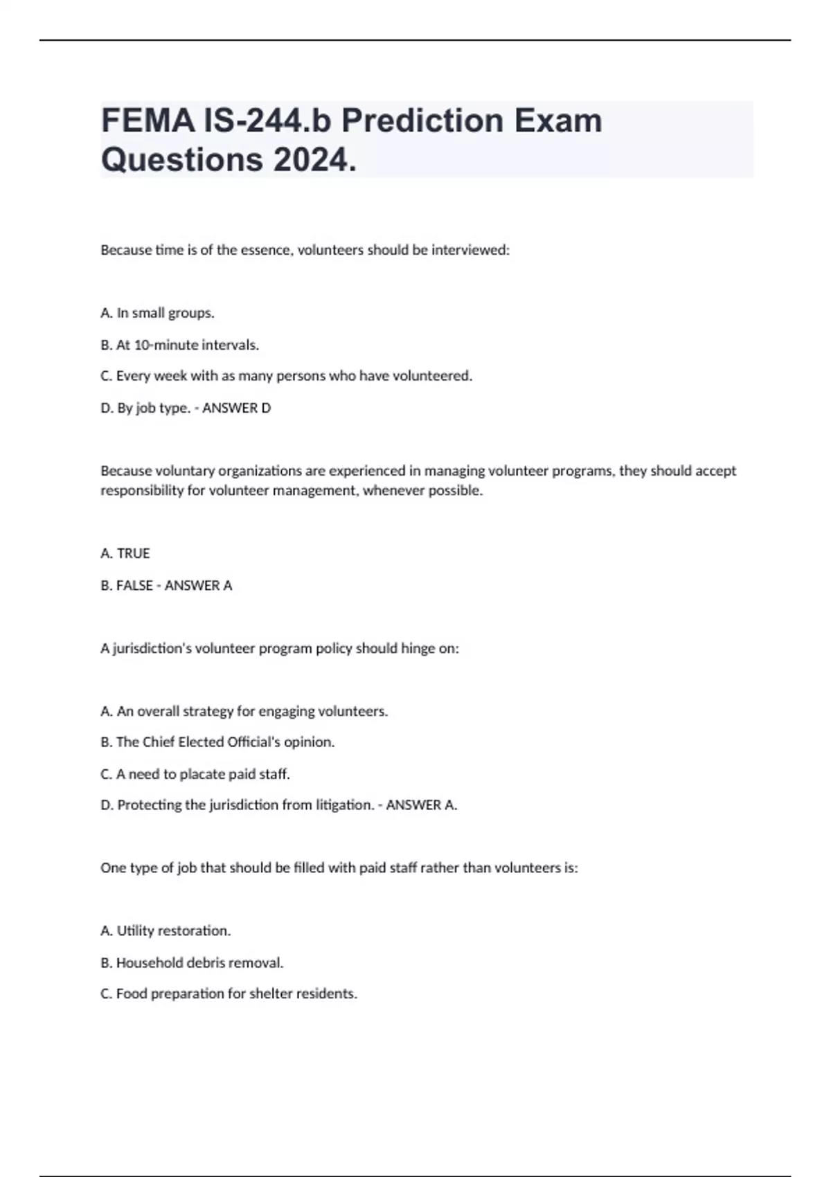 FEMA IS-244.b Prediction Exam Questions 2024. - Fema - Stuvia US