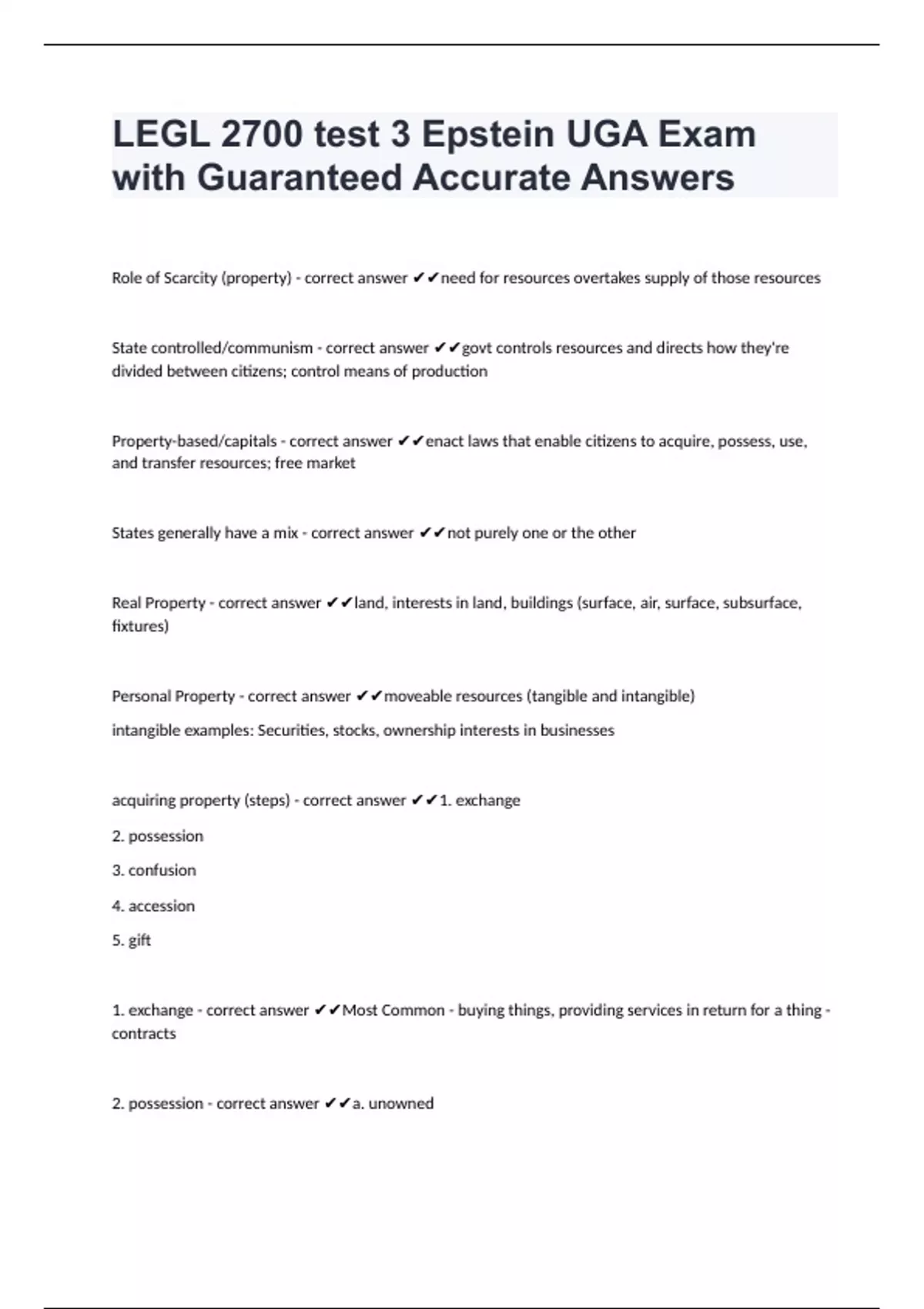 LEGL 2700 test 3 Epstein UGA Exam with Guaranteed Accurate Answers ...