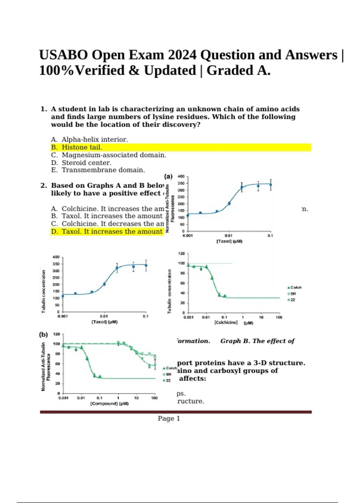 USABO Open Exam 2024 Question and Answers | 100%Verified & Updated ...