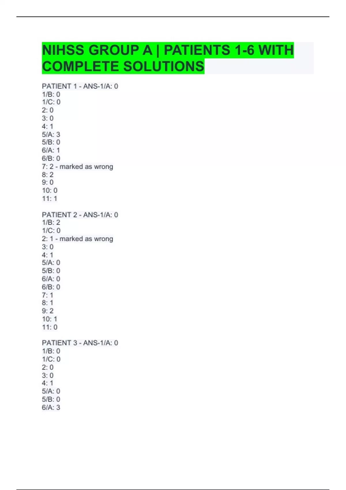 NIHSS GROUP A PATIENTS 1-6 WITH COMPLETE SOLUTIONS - STROKE SCALE ...
