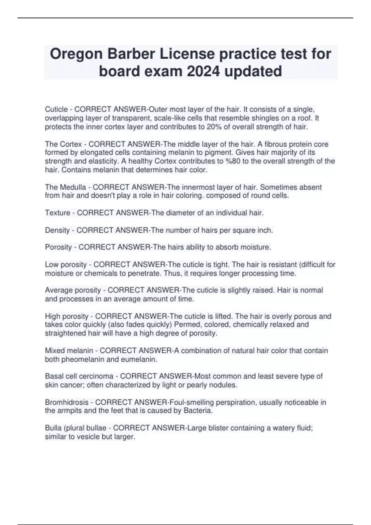Oregon Barber License practice test for board exam 2024 updated ...