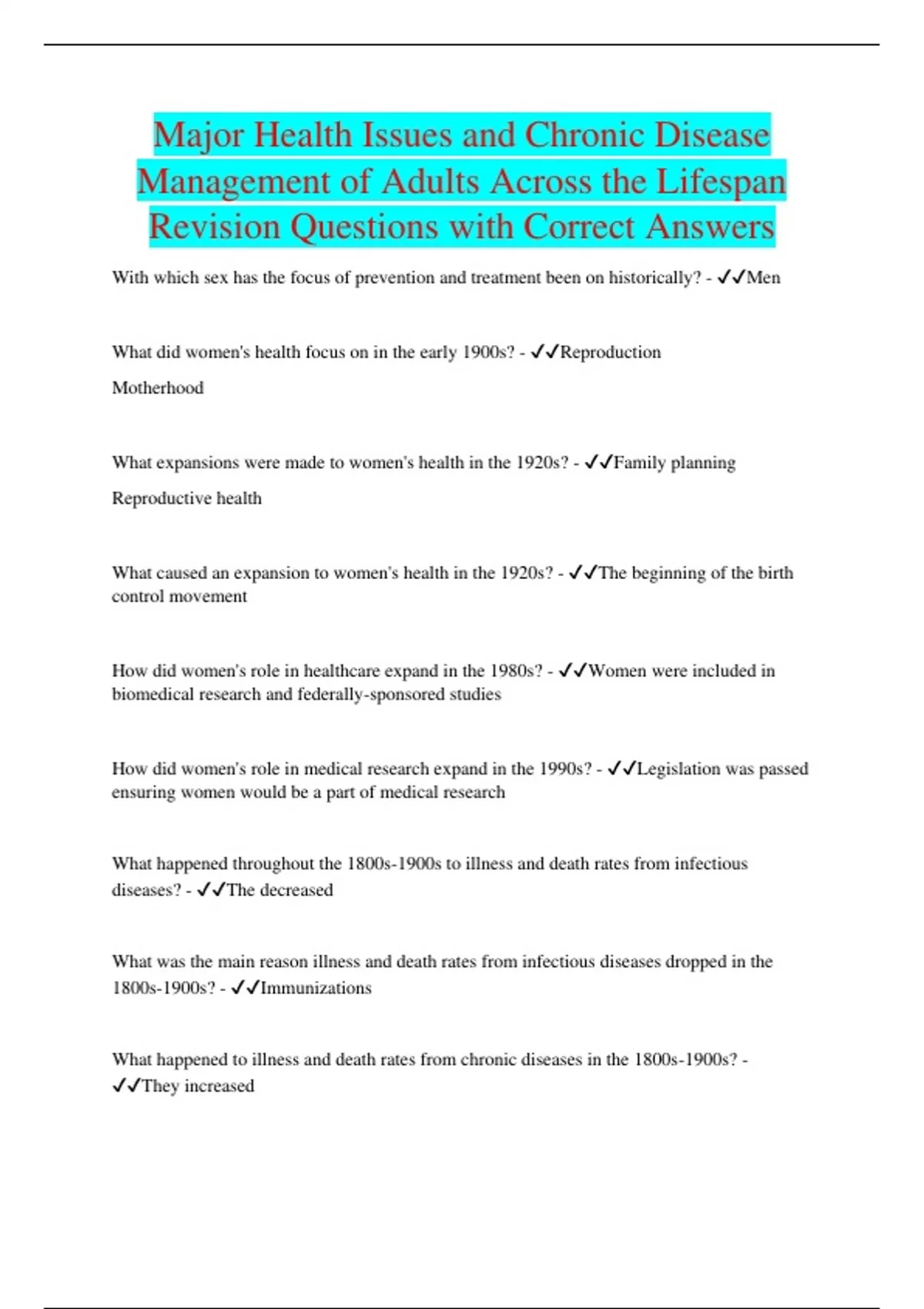 Major Health Issues and Chronic Disease Management of Adults Across the ...