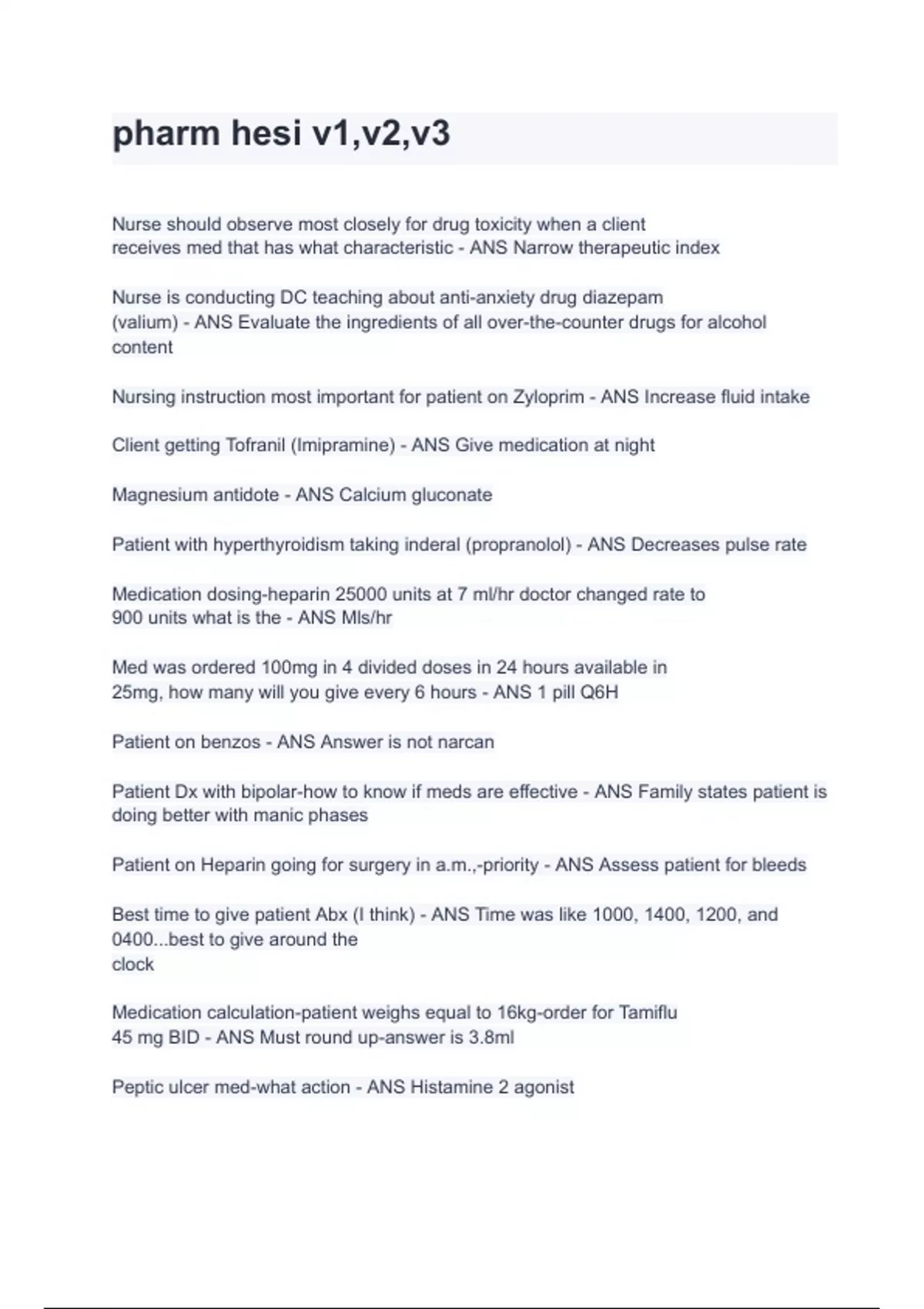pharm hesi v1,v2,v3 Exam 2024/2025 Questions With Already Graded ...