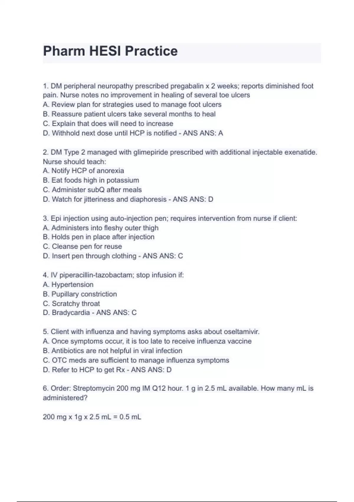 Pharm HESI Practice Exam 2024/2025 Questions With Already Graded Solutions. - HESI PN ...