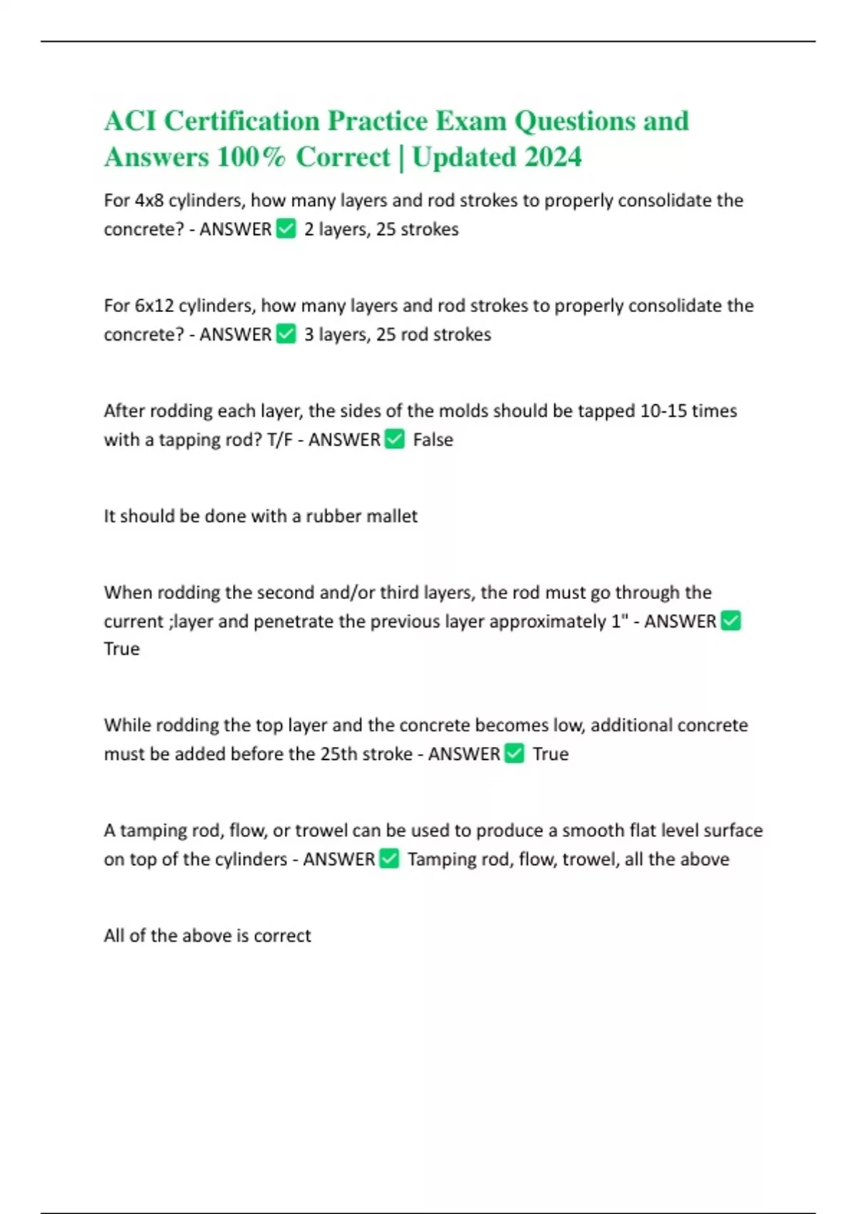 ACI Certification Practice Exam Questions and Answers 100% Correct ...