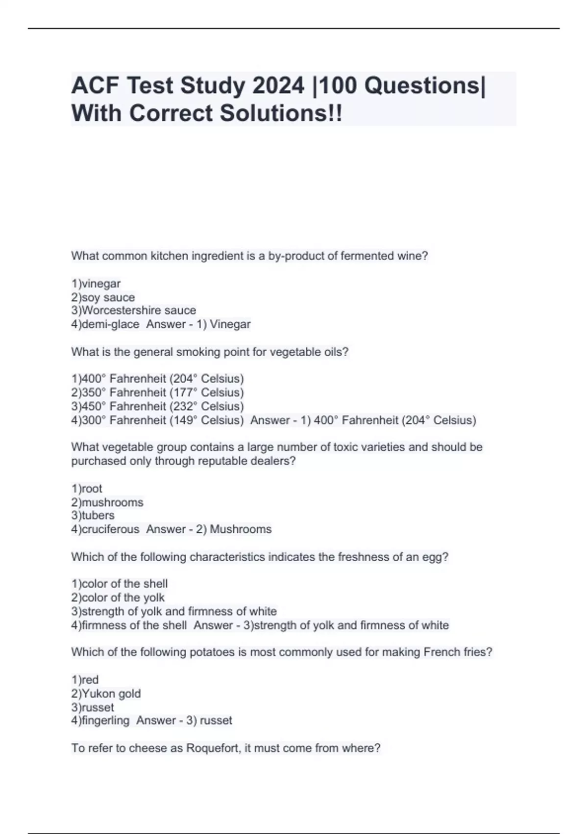 ACF Test Study 2024 |100 Questions| With Correct Solutions!! - ACF ...