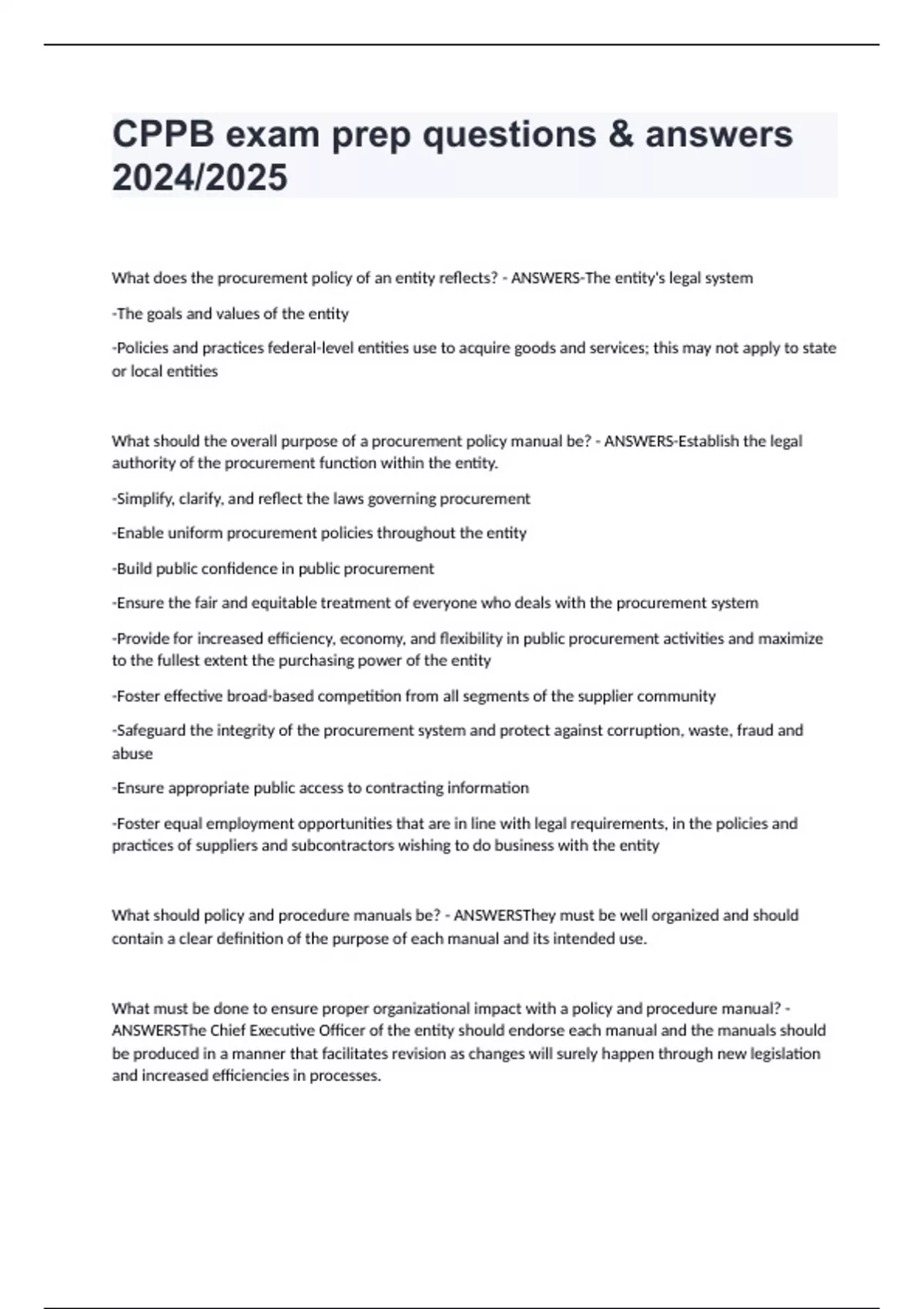 Cppb Exam Prep Questions And Answers 2024 2025 Cppb Stuvia Us