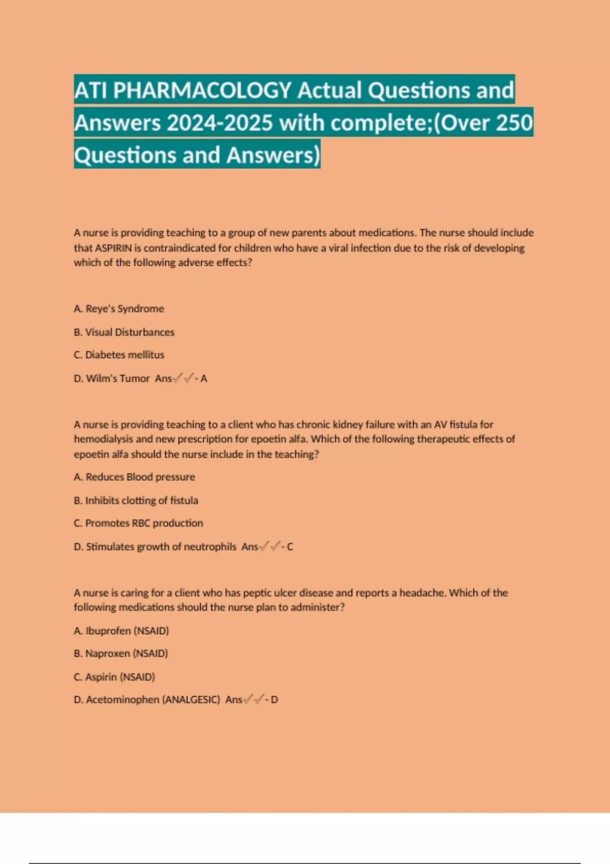 ATI PHARMACOLOGY Actual Questions and Answers with complete;(Over 250 ...