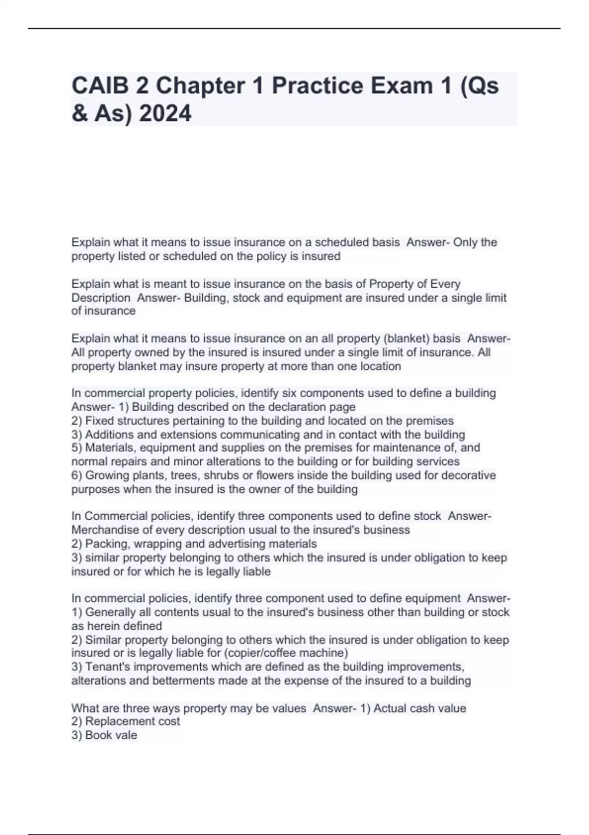 CAIB 2 Chapter 1 Practice Exam 1 (Qs & As) 2024 - CAIB 2 - Stuvia US