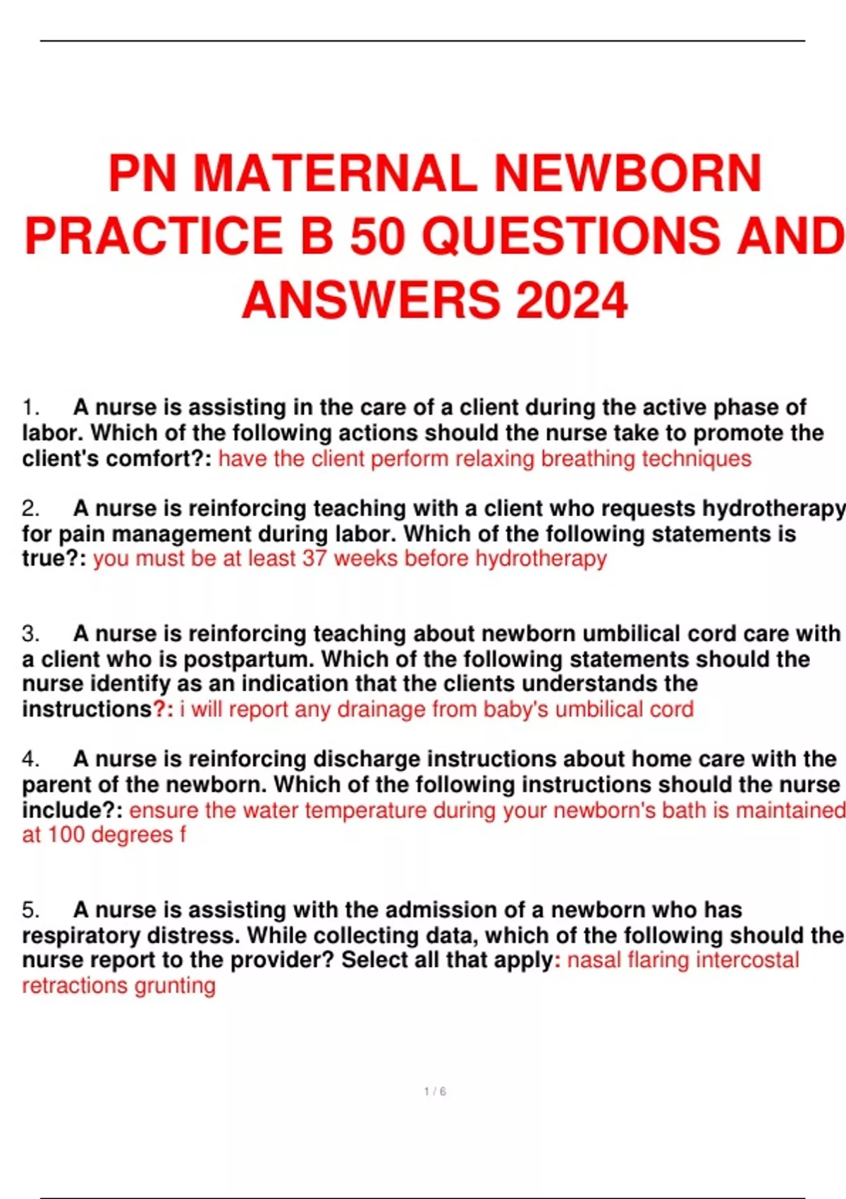 ATI PN MATERNAL NEWBORN QUESTIONS AND ANSWERS 2024 UPDATED AND GRADED ...