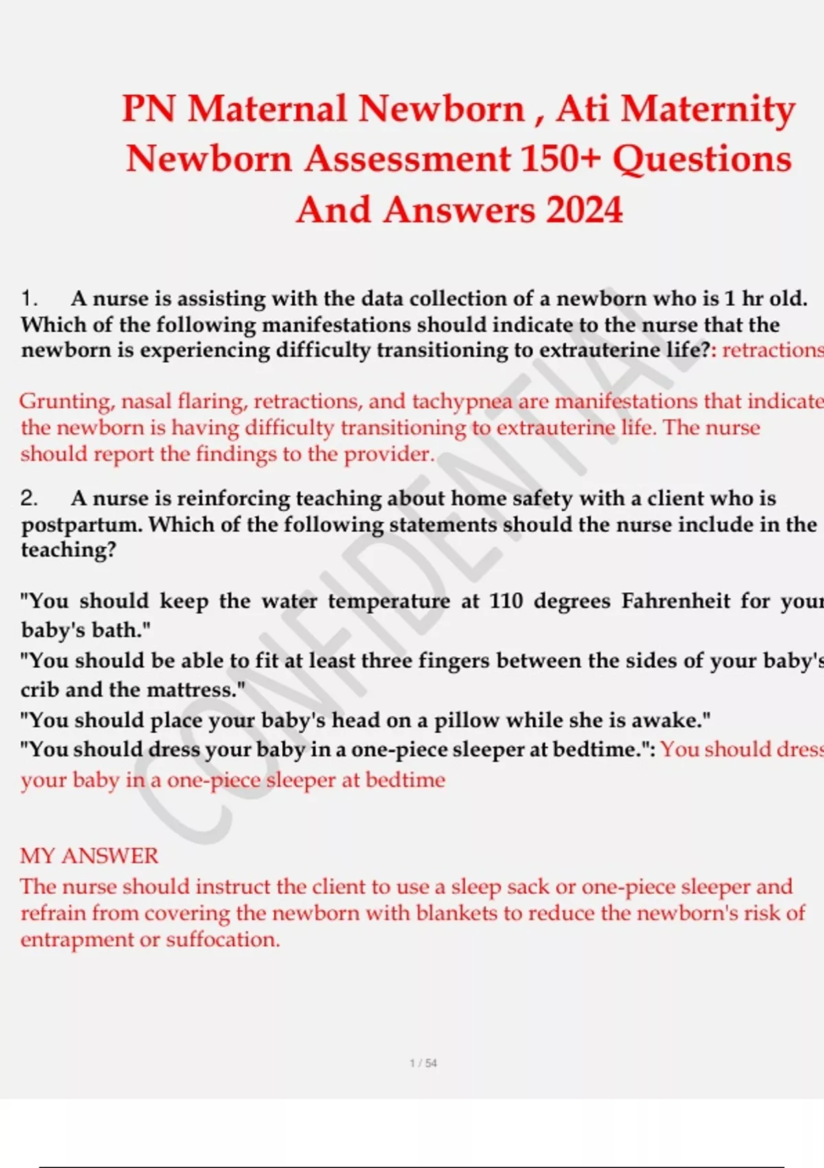 PN Maternal Newborn , Ati Maternity Newborn Assessment 150+ Questions ...