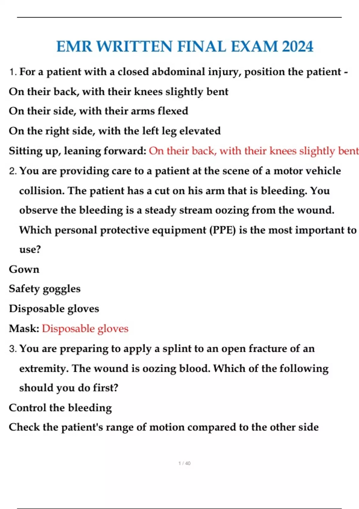 EMR WRITTEN FINAL EXAM 2024 - EMR - Stuvia US