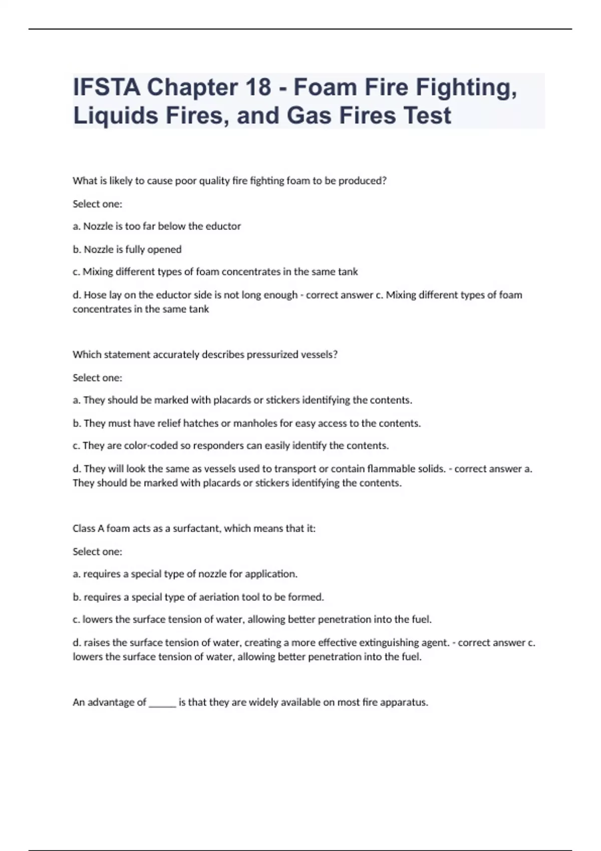 IFSTA Chapter 18 - Foam Fire Fighting, Liquids Fires, and Gas Fires ...