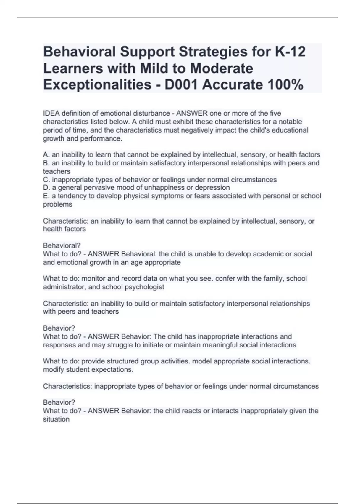 Behavioral Support Strategies for K-12 Learners with Mild to Moderate ...