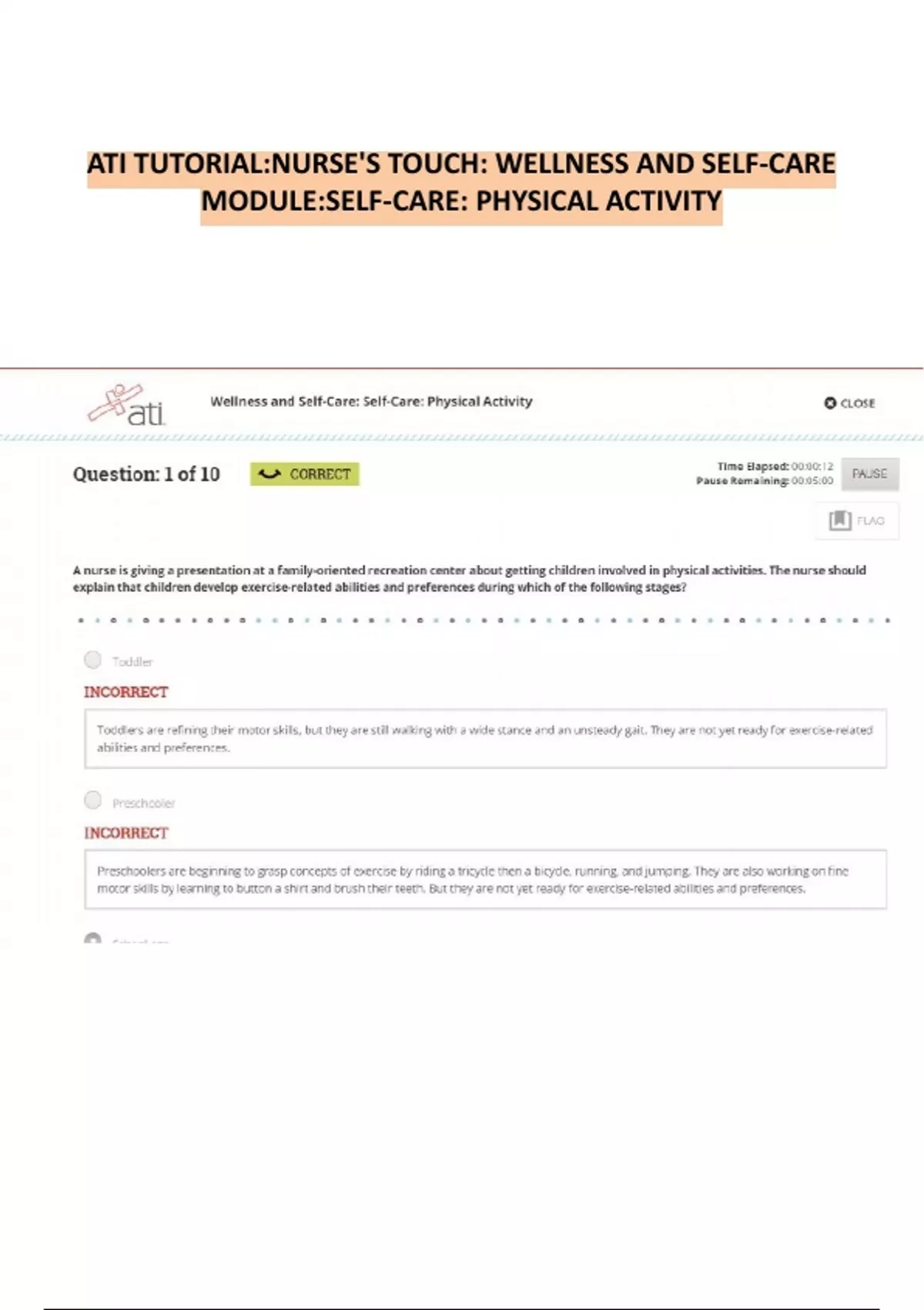 ATI Tutorial:Nurse's Touch: Wellness and Self-Care Module:Self-Care ...