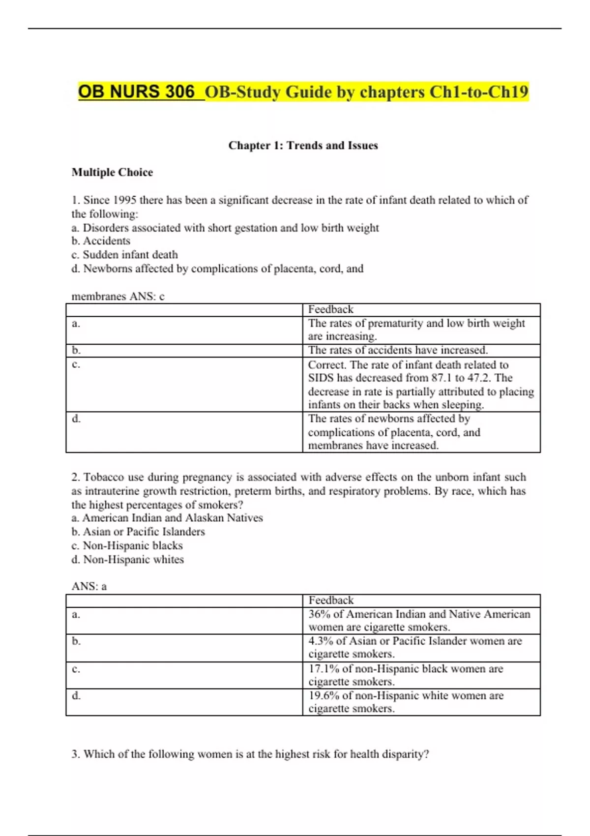 OB NURS 306 OB-Study Guide by chapters Ch1-to-Ch19 - OB NURS 306 OB - Stuvia US
