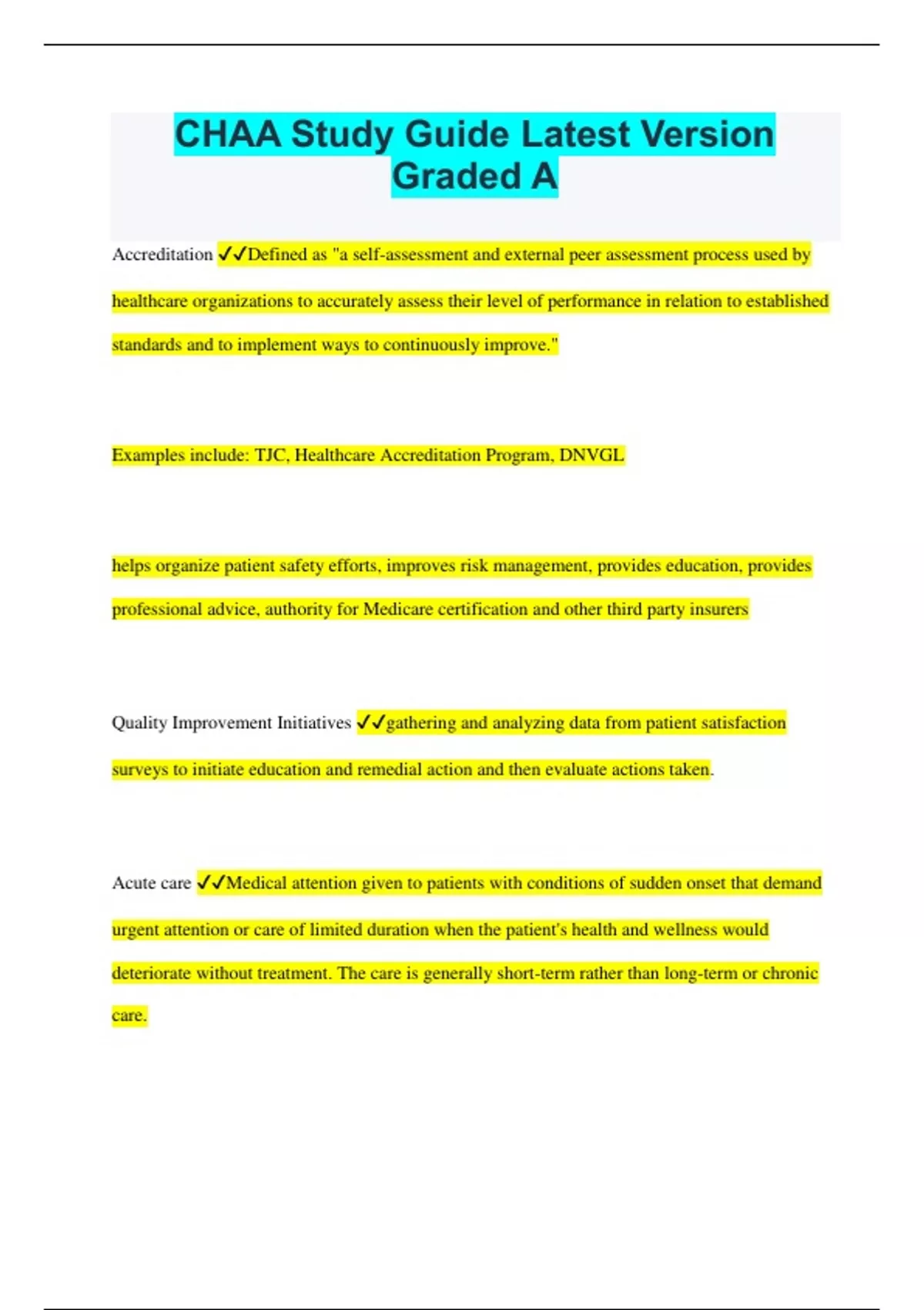 CHAA Bundled Exams Questions and Answers Latest Versions (2024/2025 ...