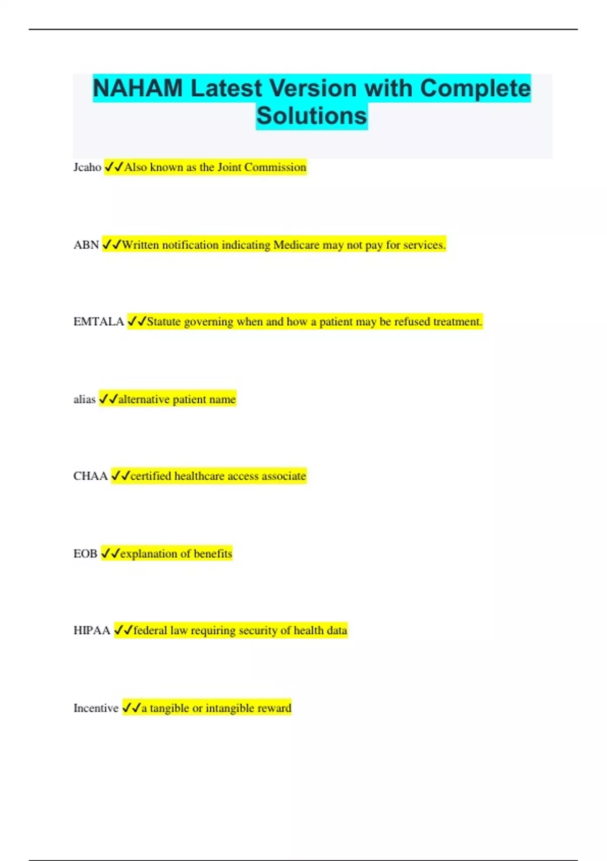 NAHAM Latest Version with Complete Solutions - NAHAM - Stuvia US