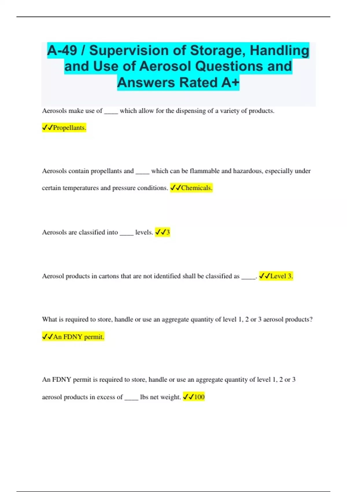A-49 / Supervision of Storage, Handling and Use of Aerosol Questions ...