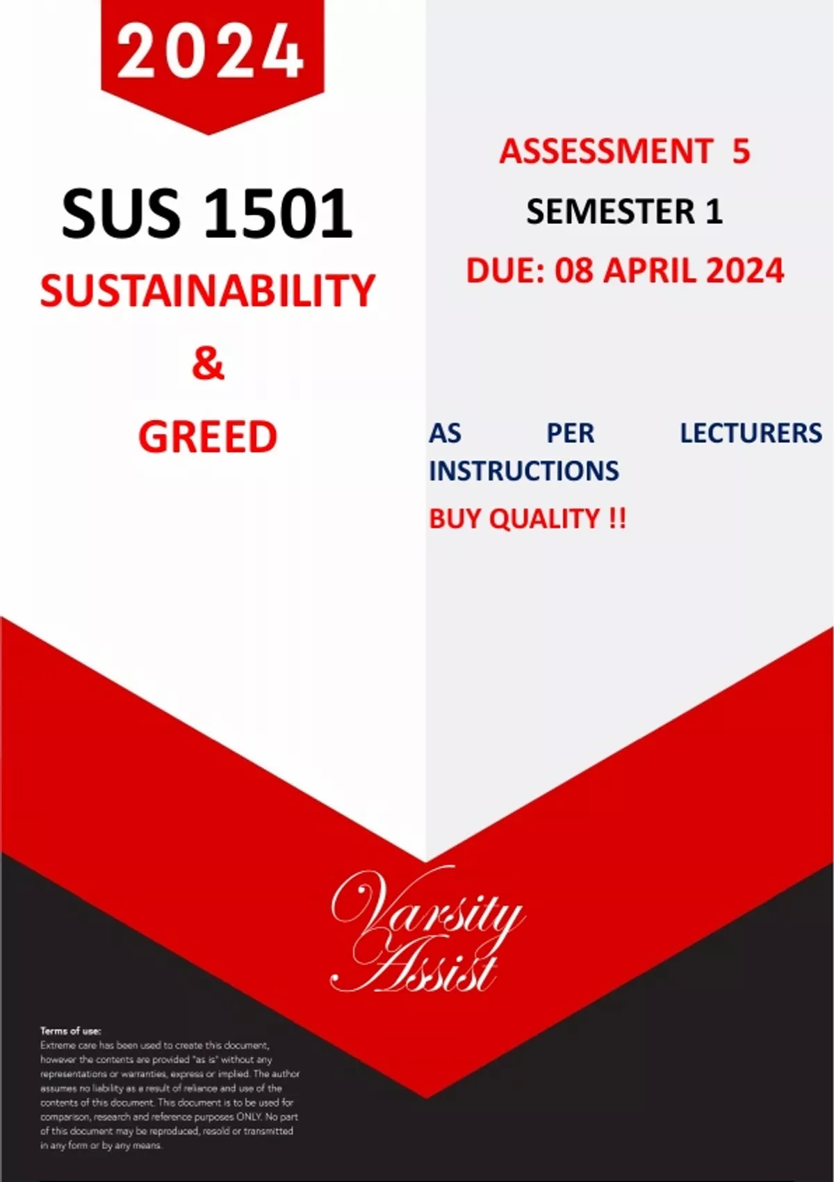 SUS1501 - "2024" -SEM 1 -ASSESSMENT 5 - DUE 08 APRIL 2024 ...