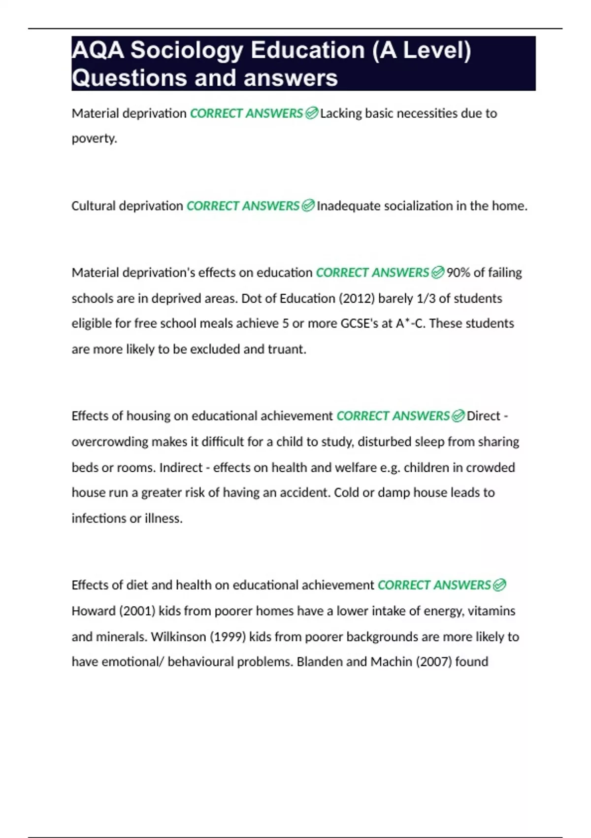 AQA Sociology Education (A Level) Questions and answers - AQA Sociology ...