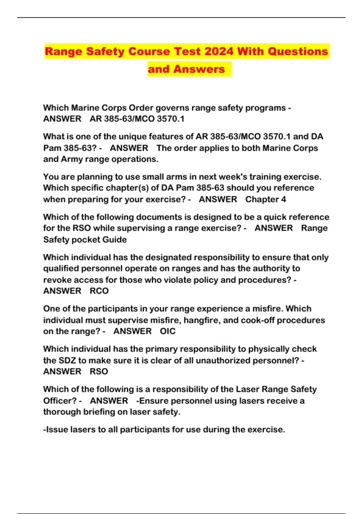 Range Safety Course Test 2024 With Questions and Answers - Range Safety ...