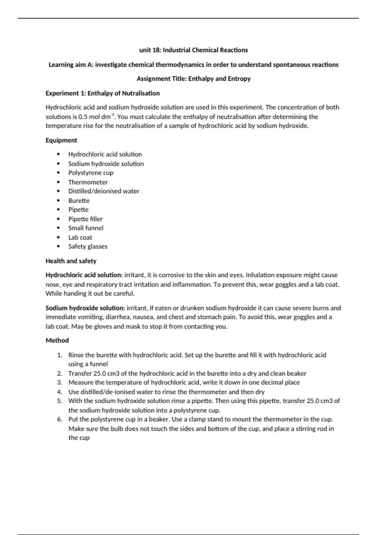 BTEC Applied Science Level 3 Unit 18 Industrial Chemical Reactions ...