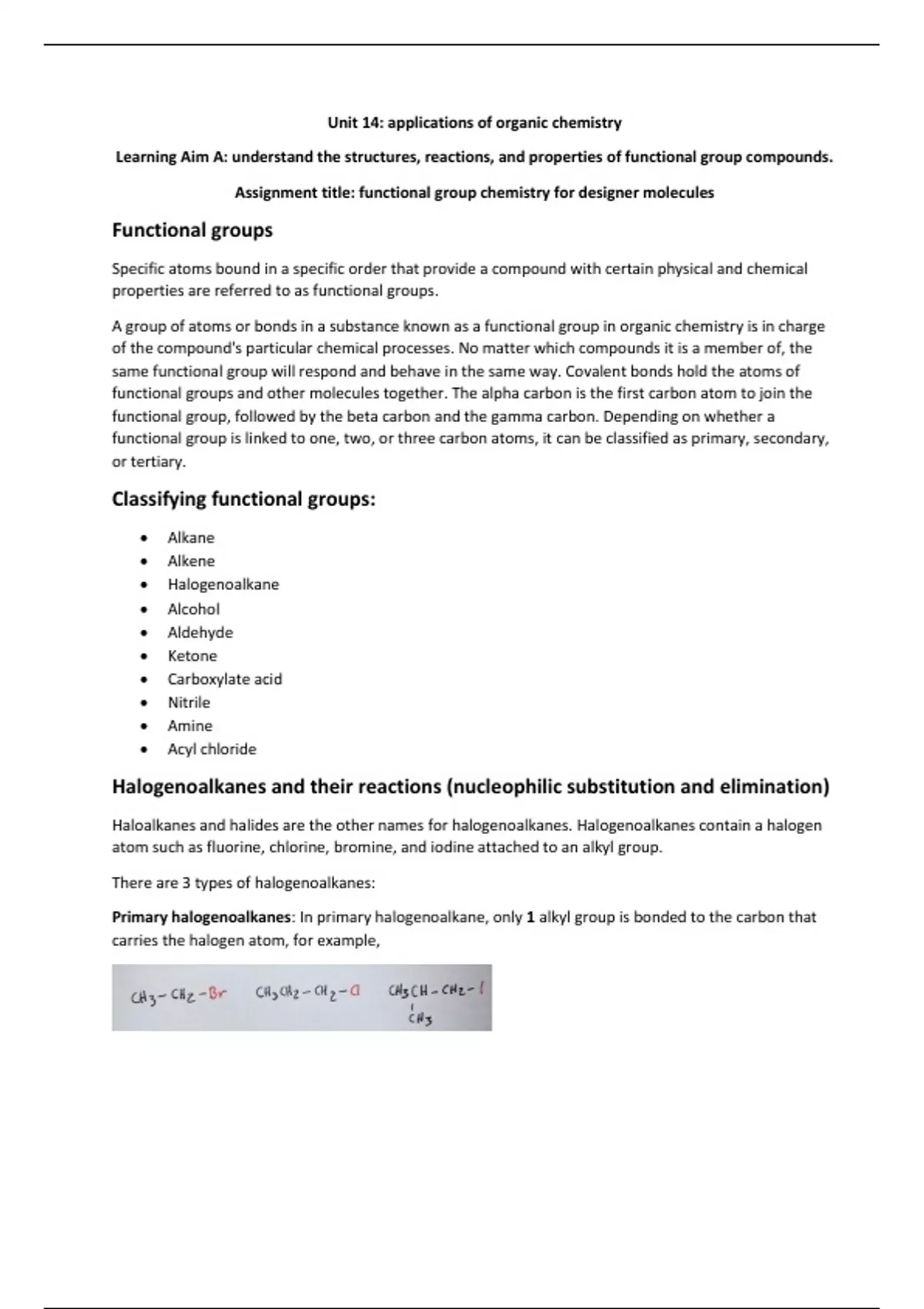 BTEC Applied Science Level 3 Unit 14 Applications of Organic Chemistry ...