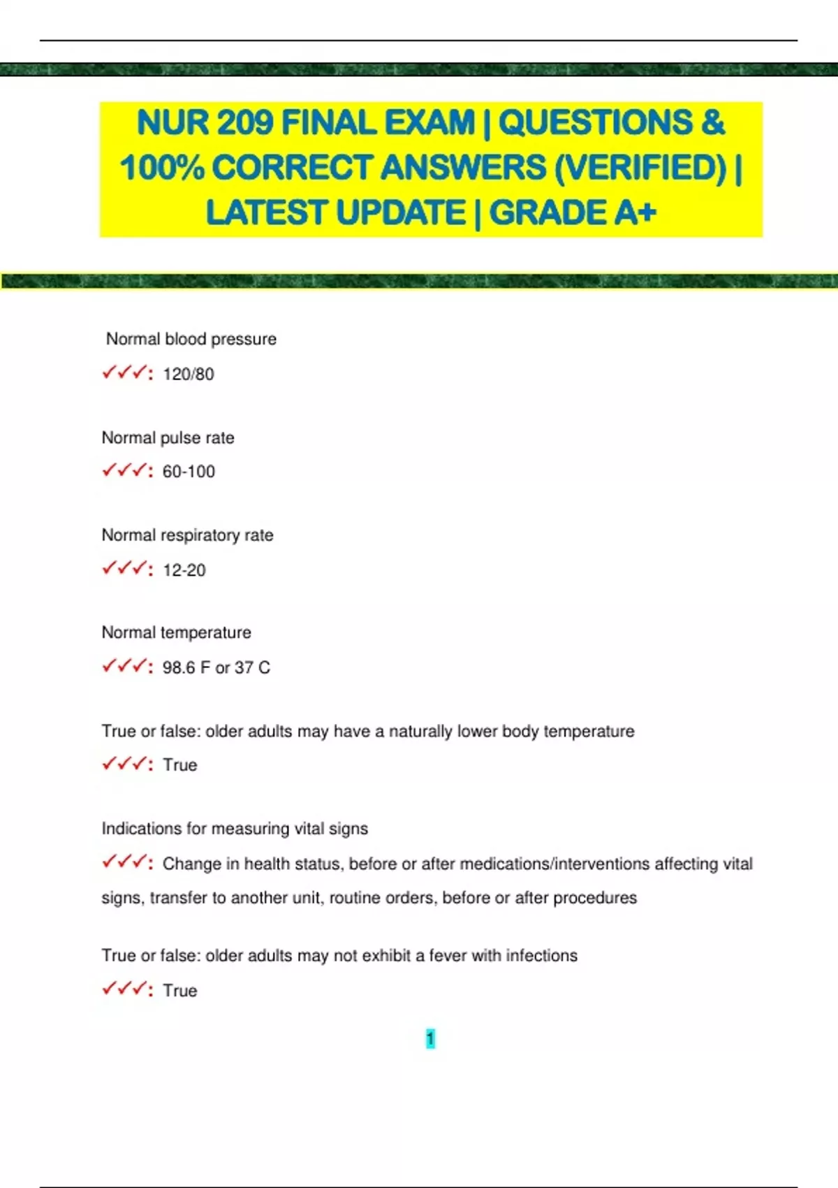 NUR 209 FINAL EXAM | QUESTIONS & 100% CORRECT ANSWERS (VERIFIED ...