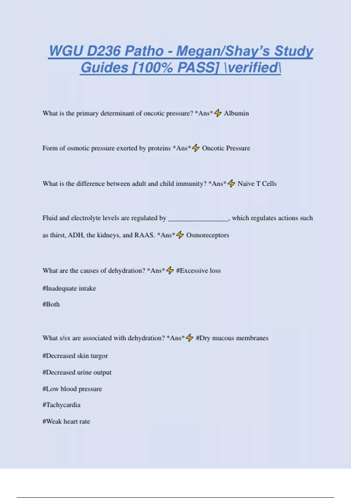 WGU D236 Pathophysiology - Megan/Shay’s Study Guides [100% PASS] verified - Pathophysiology ...