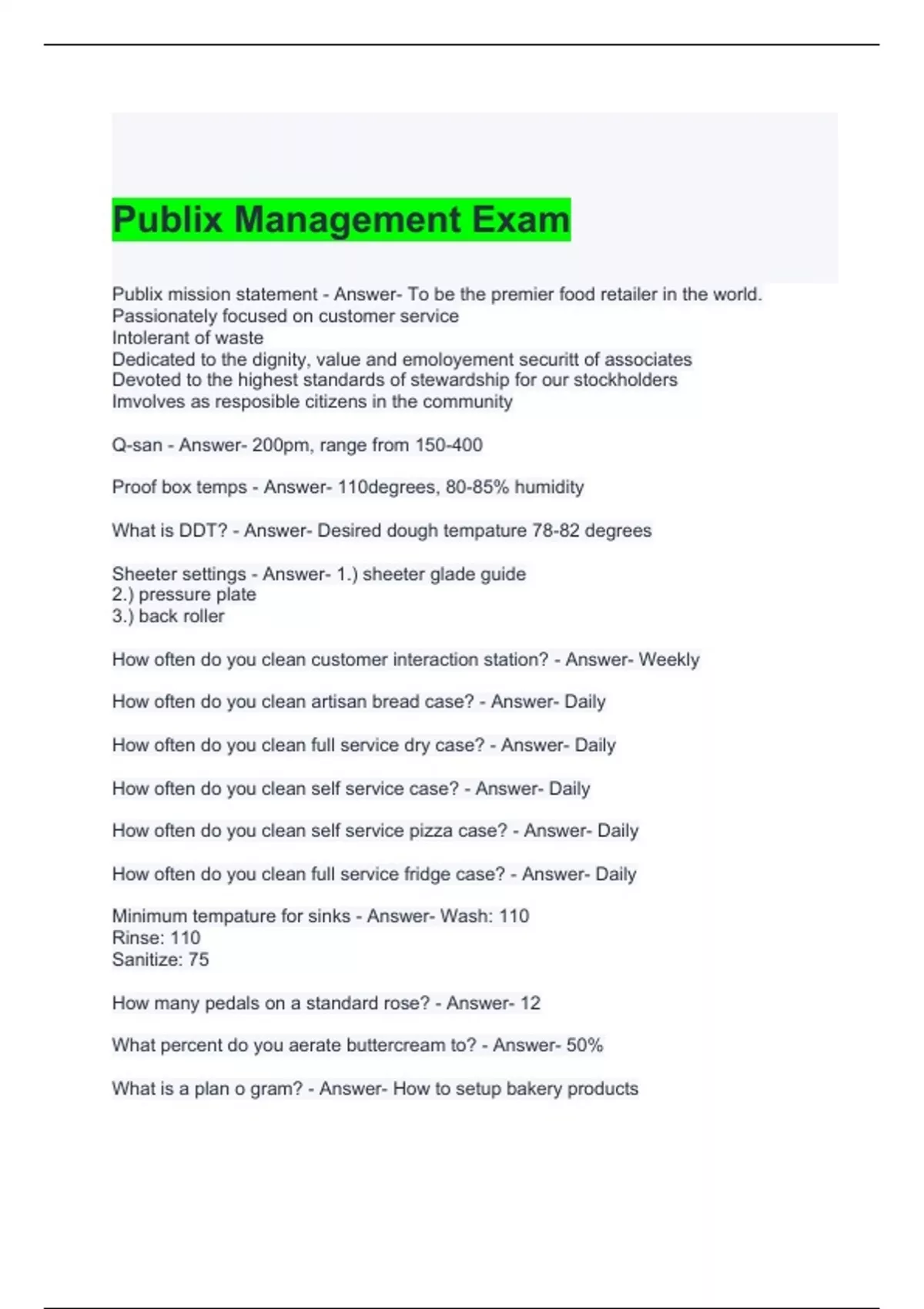 Publix Management Exam with 100% correct Answers - Publix Deli - Stuvia US