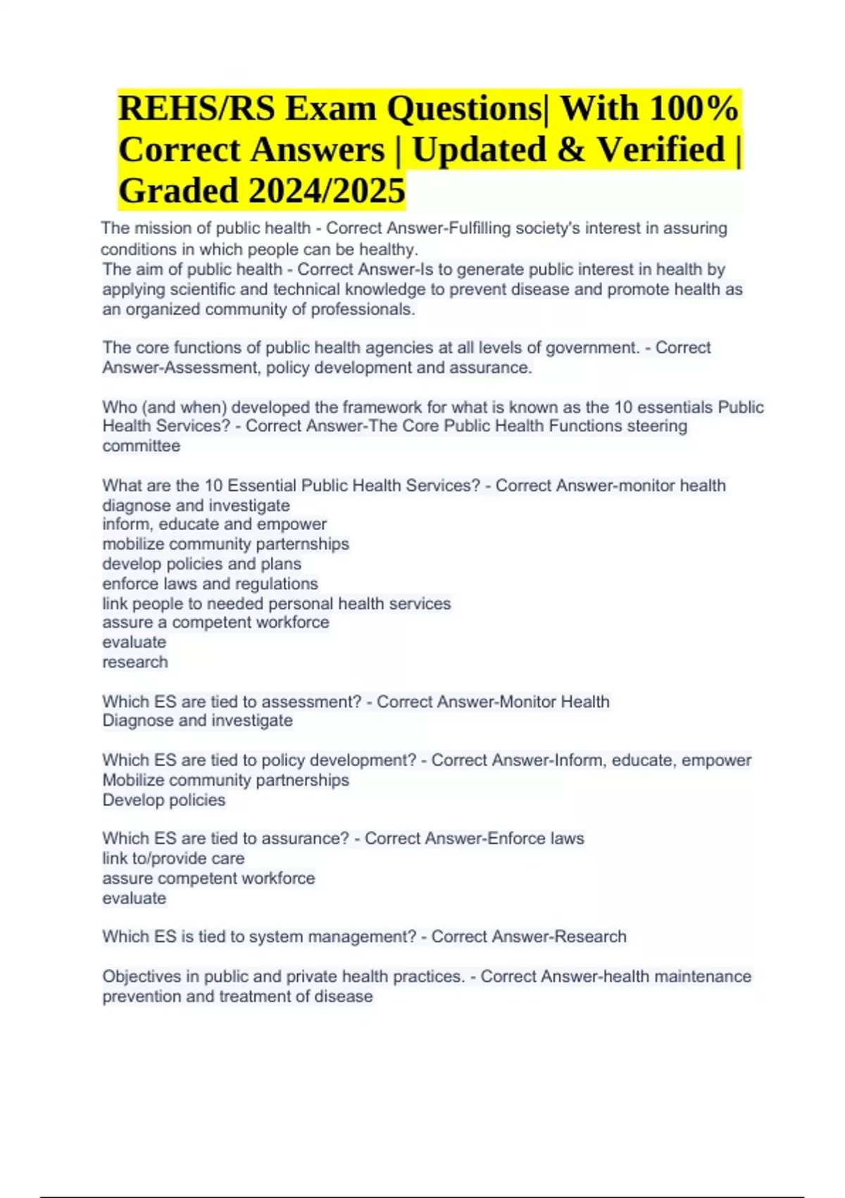 REHS/RS Exam Questions With 100% Correct Answers | Updated & Verified ...